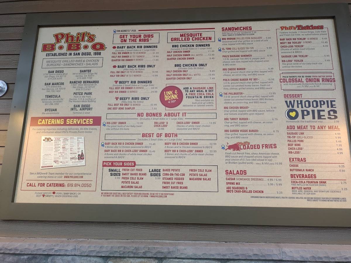 Menu at Phil's BBQ, Temecula, Winchester Rd