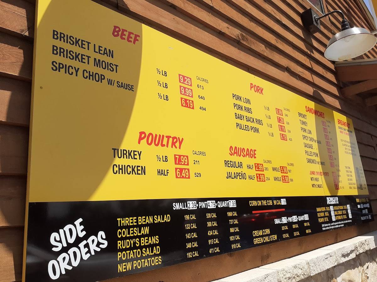 Menu at Rudy's "Country Store" and Bar-B-Q, Amarillo
