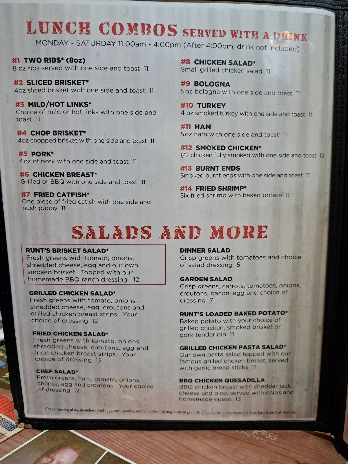 Menu at Runts Bar BQ & Grill, Muskogee