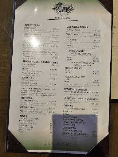 Menu at The Shaved Duck Smokehouse BBQ, St. Louis