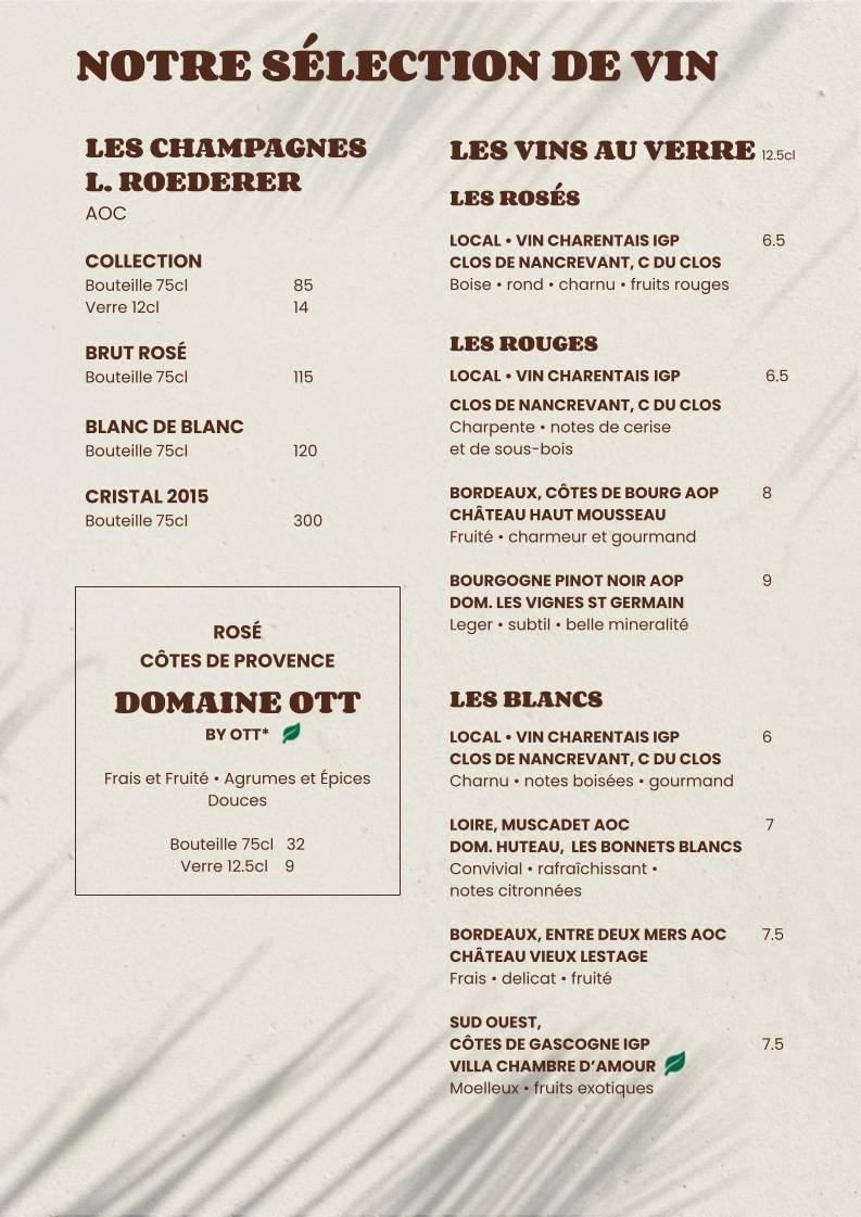 Menu au BEACH BISTRO - LE GRAND CHALET restaurant, La Tremblade