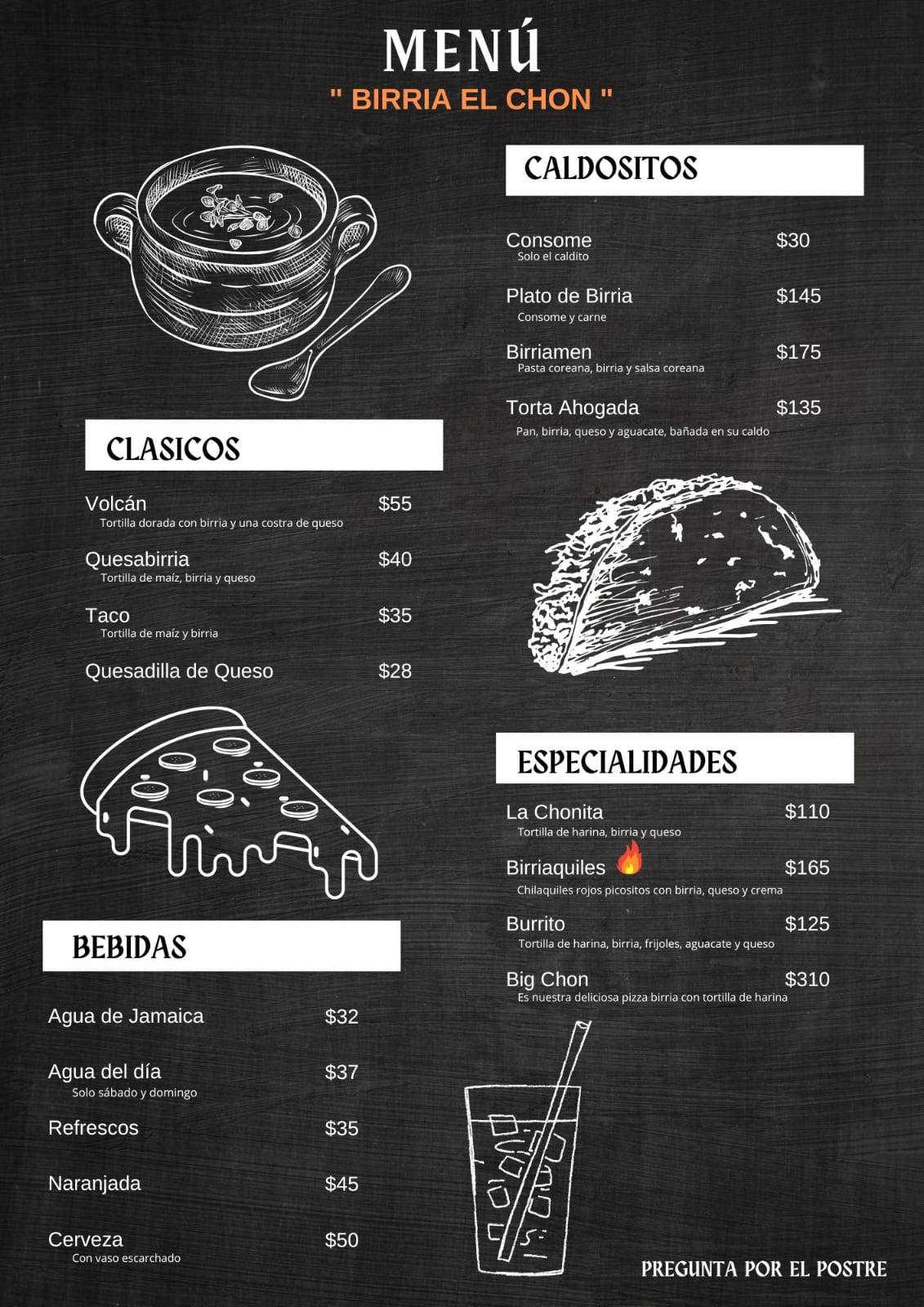 Carta del restaurante BIRRIA “EL CHON”, Cuautitlán Izcalli