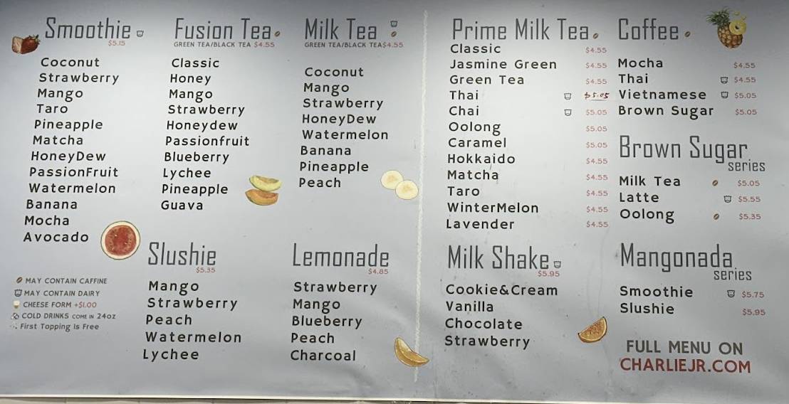Menu at BOBA house by Charlie Jr. restaurant, Princeton