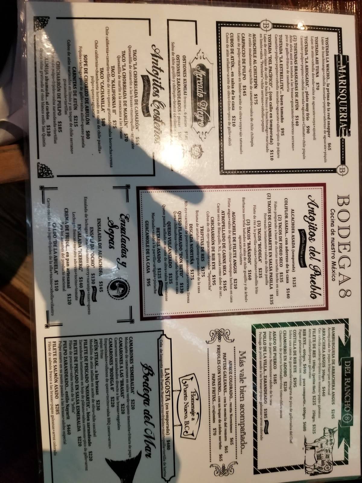 Menu at BODEGA 8 restaurant, Mexicali