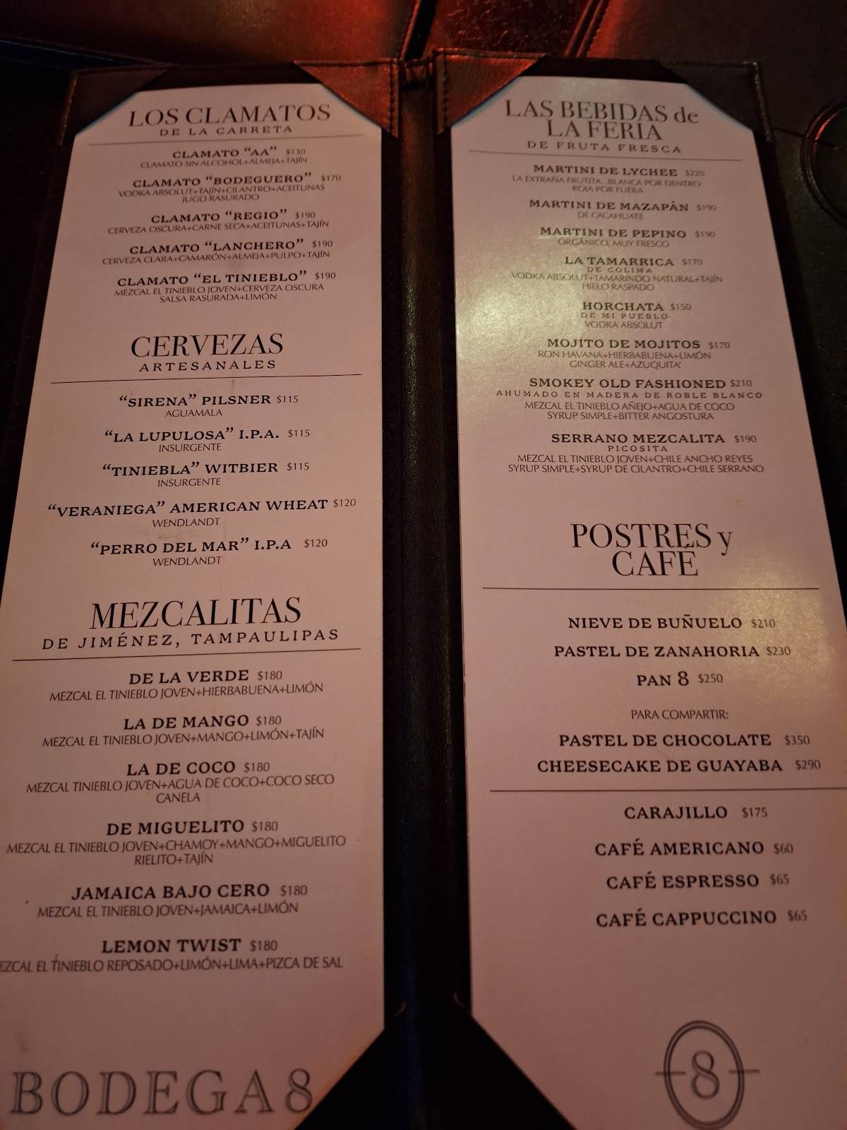 Menu at BODEGA 8 restaurant, Mexicali