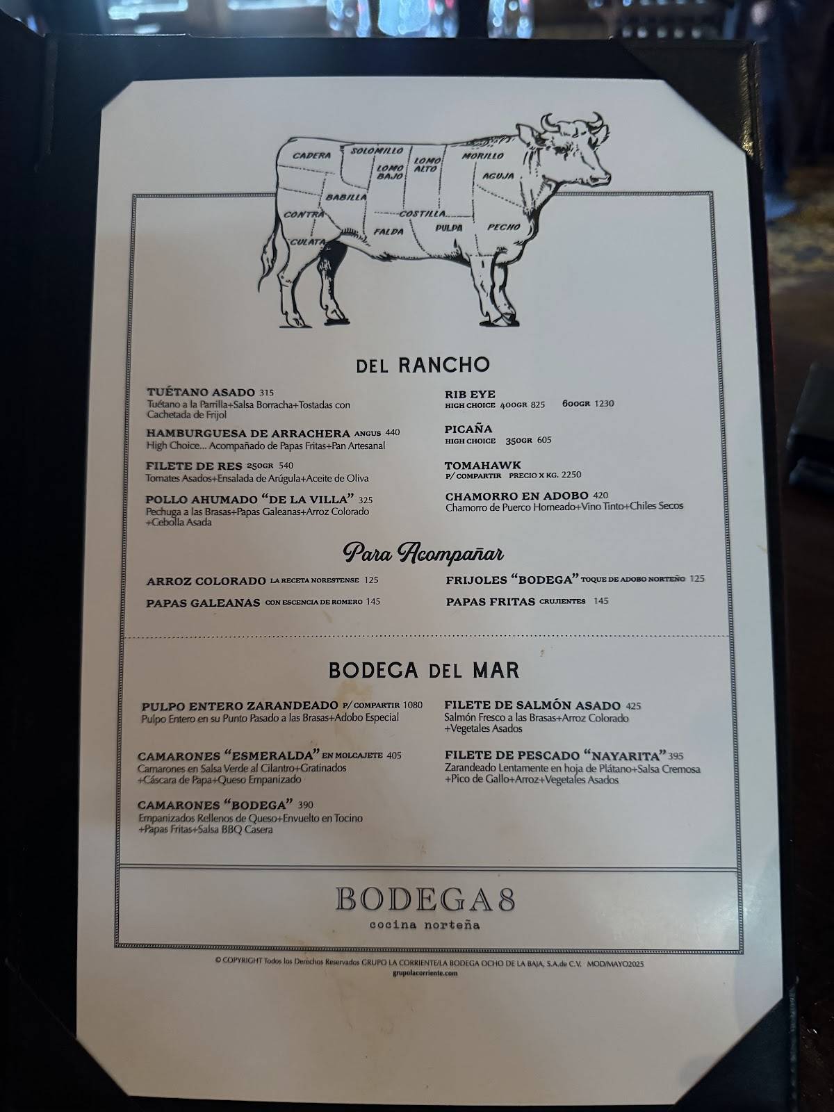 Menu at BODEGA 8 restaurant, Mexicali