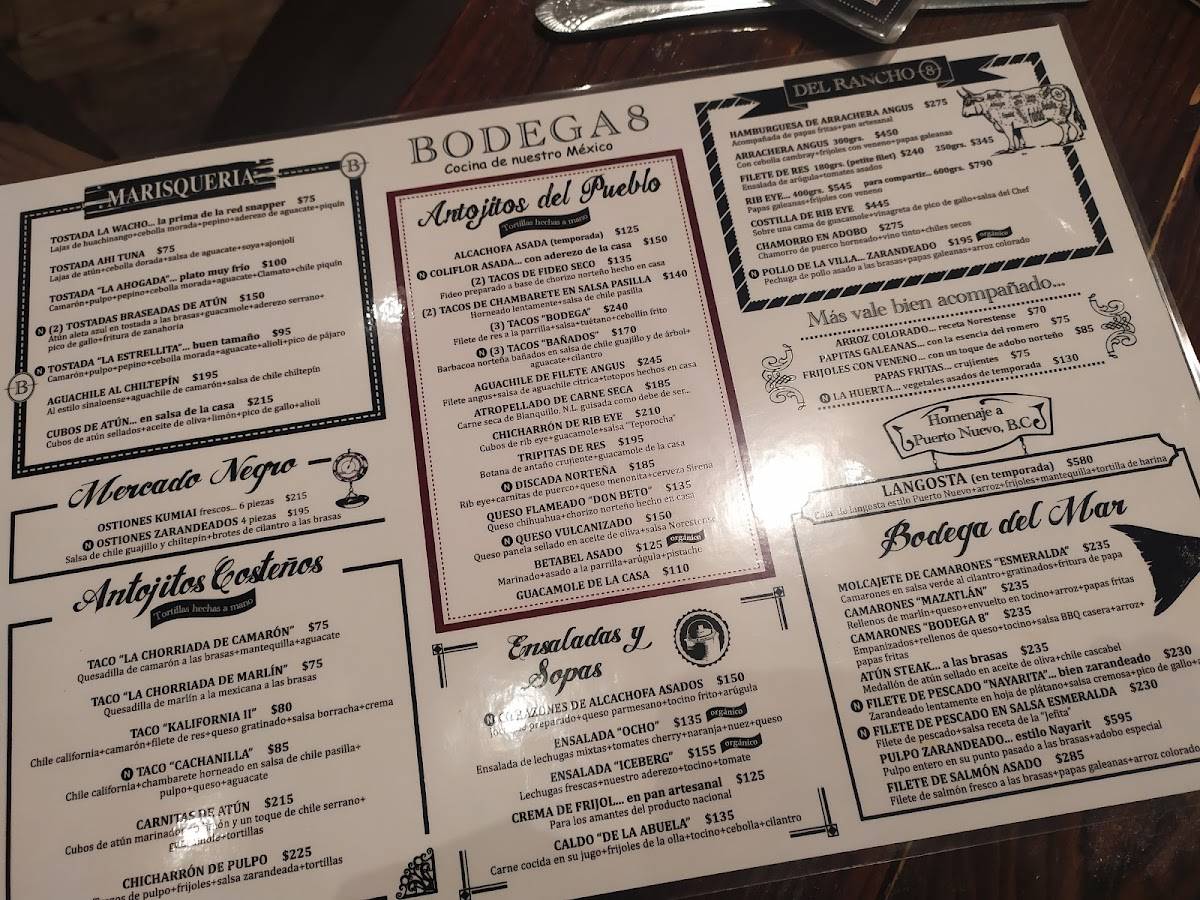 Menu at BODEGA 8 restaurant, Mexicali
