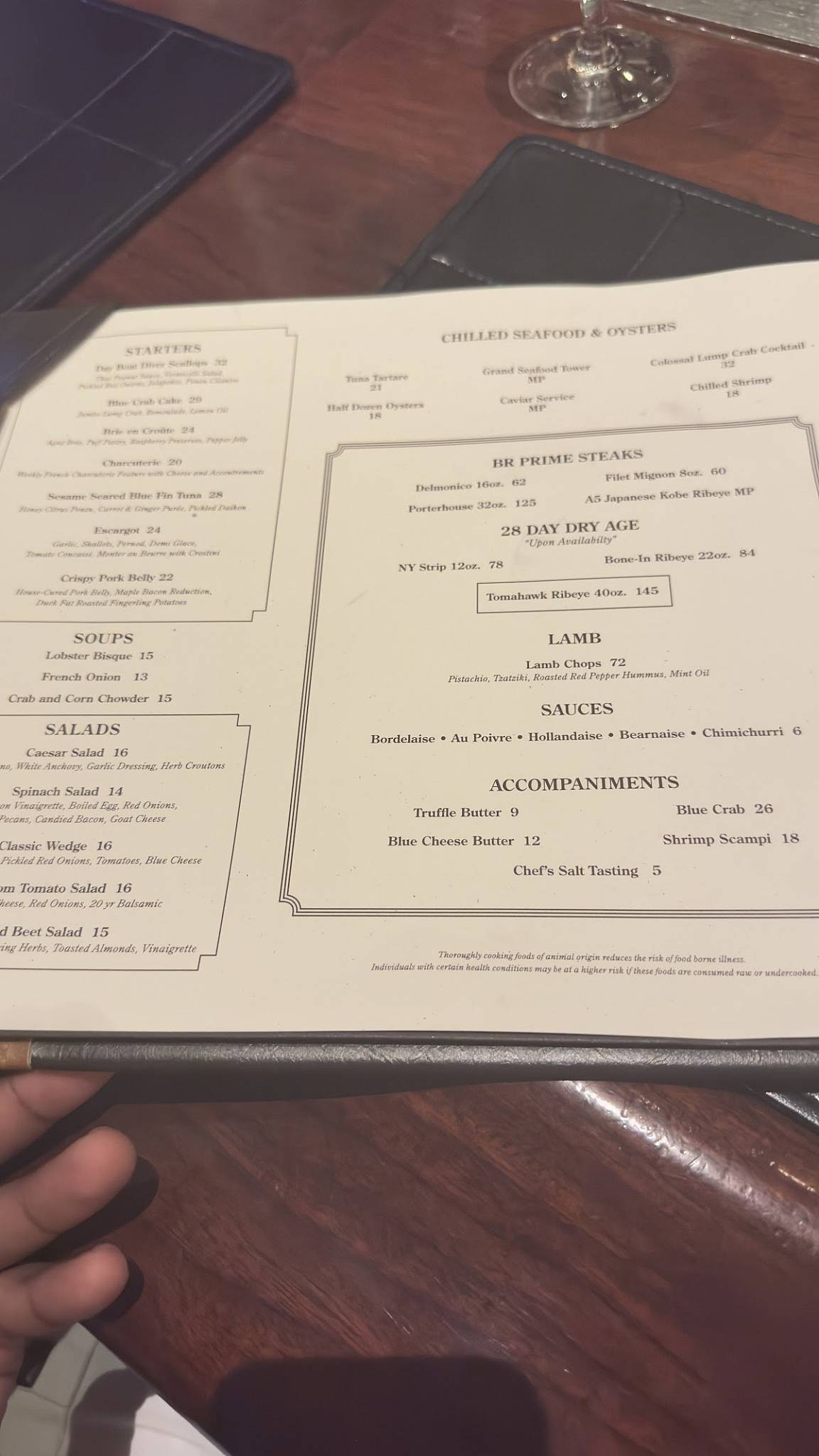 Menu at BR Prime steakhouse, Biloxi, 875 Beach Boulevard