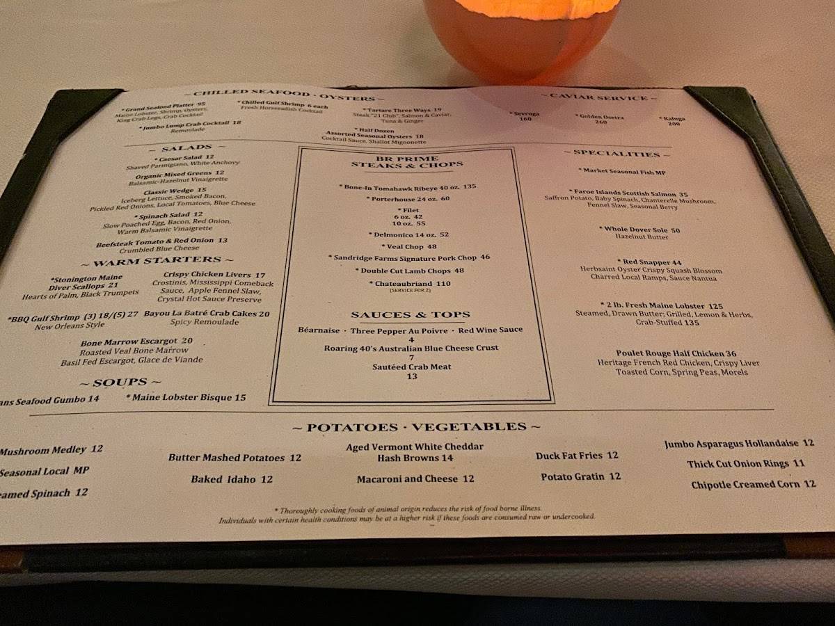 Menu at BR Prime steakhouse, Biloxi, 875 Beach Boulevard