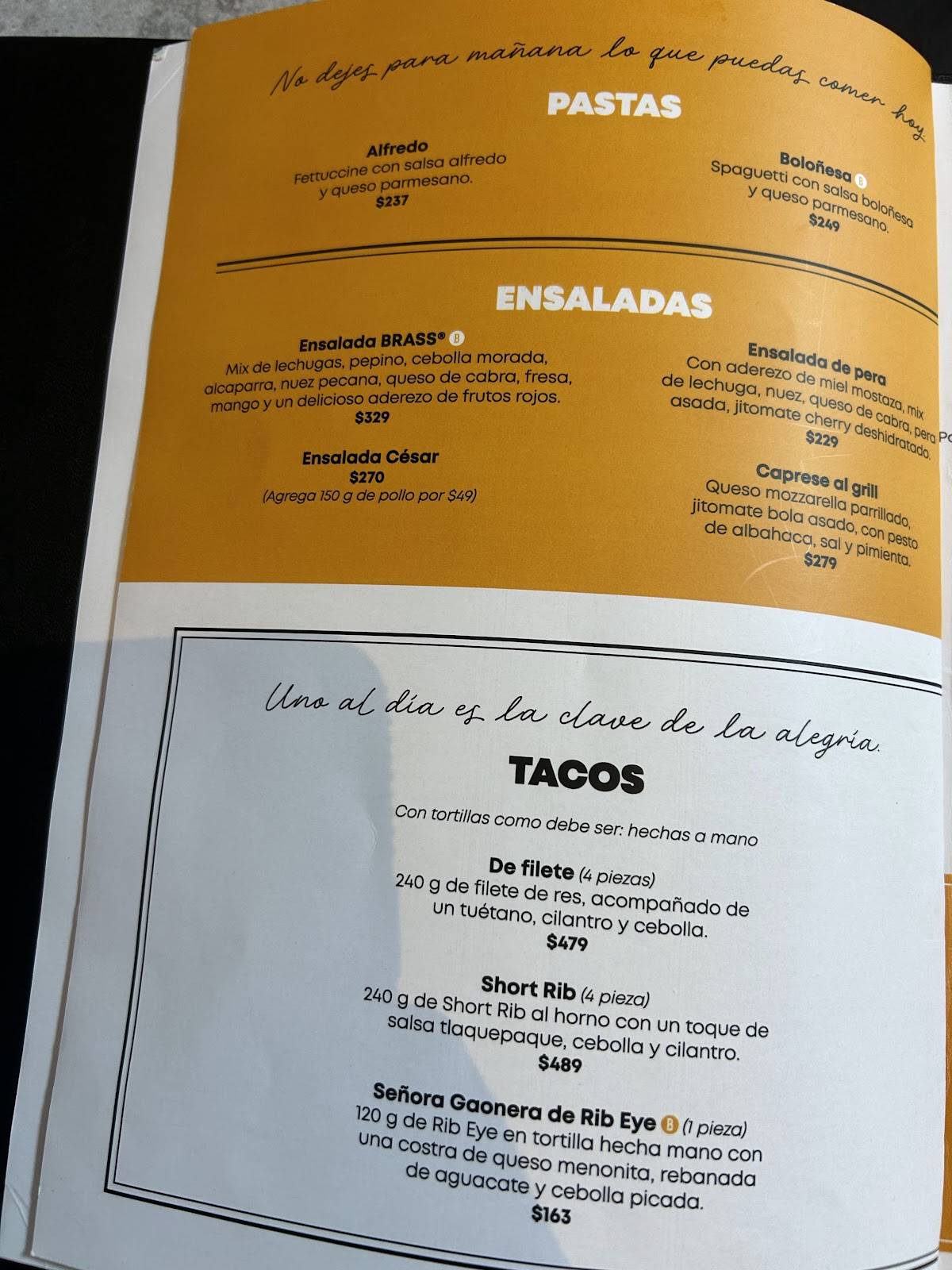 Carta del restaurante BRASS Cancún, Cancún