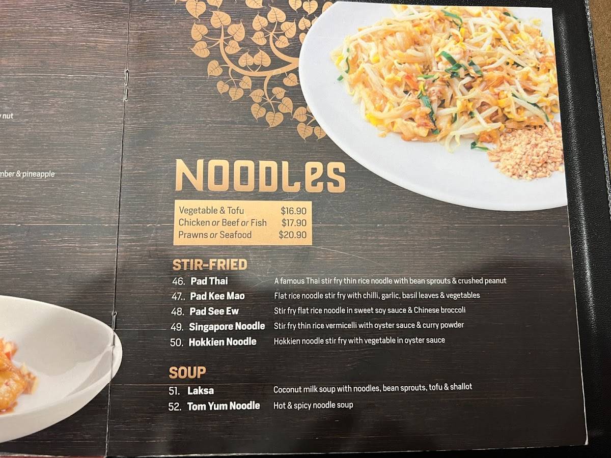 Menu at Baan Chiang restaurant, Rydalmere