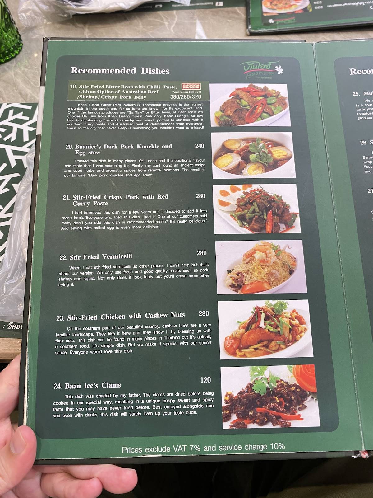 Carta de Baan Ice Restaurant, Bang Phli Yai