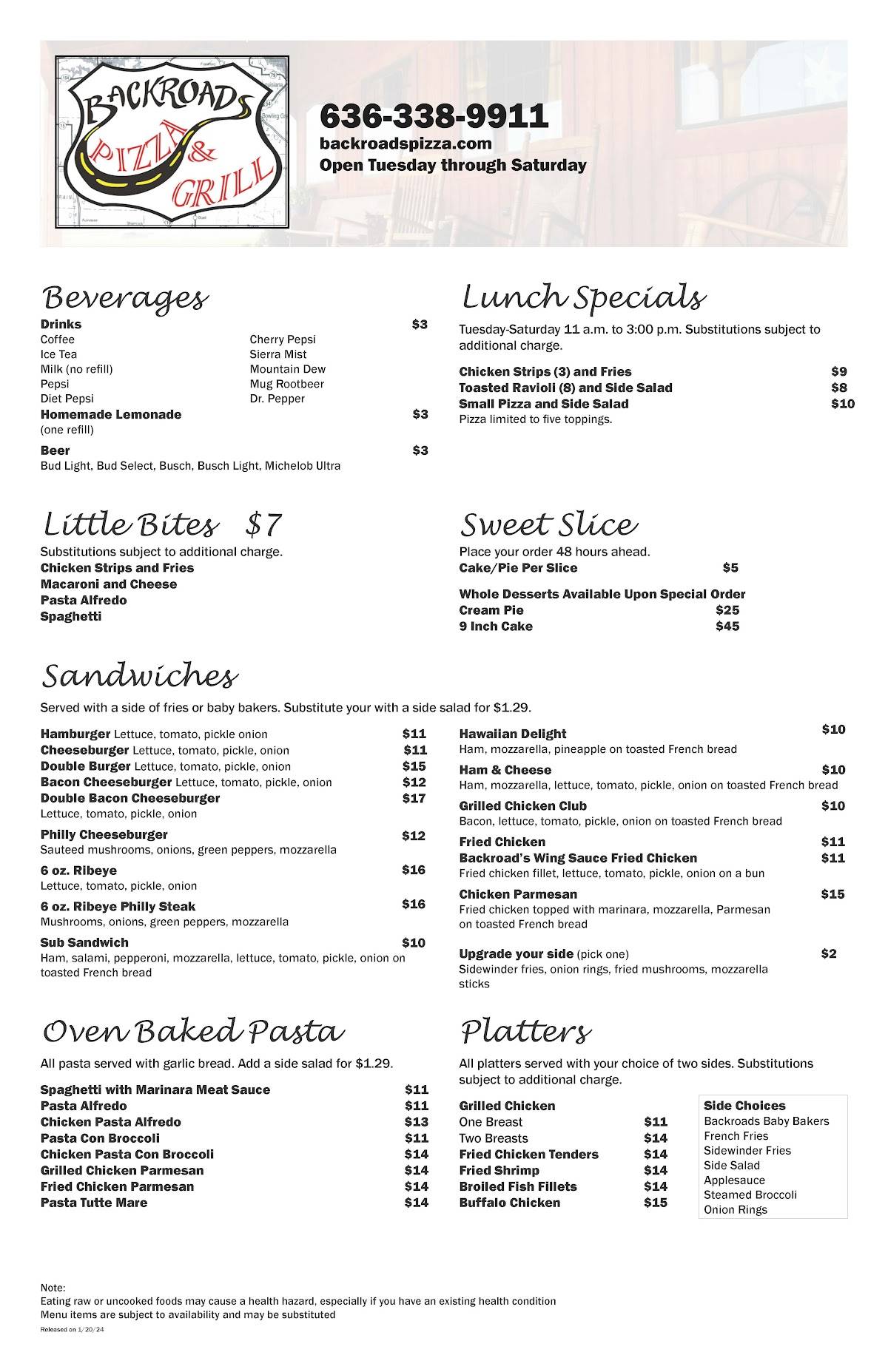 Menu at Backroads Pizza & Grill pizzeria, Hawk Point