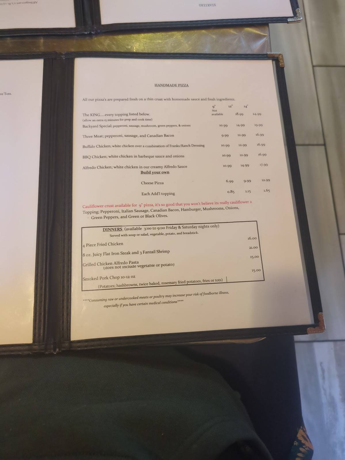 Menu at Backyard Bar & Grill, Pemberton
