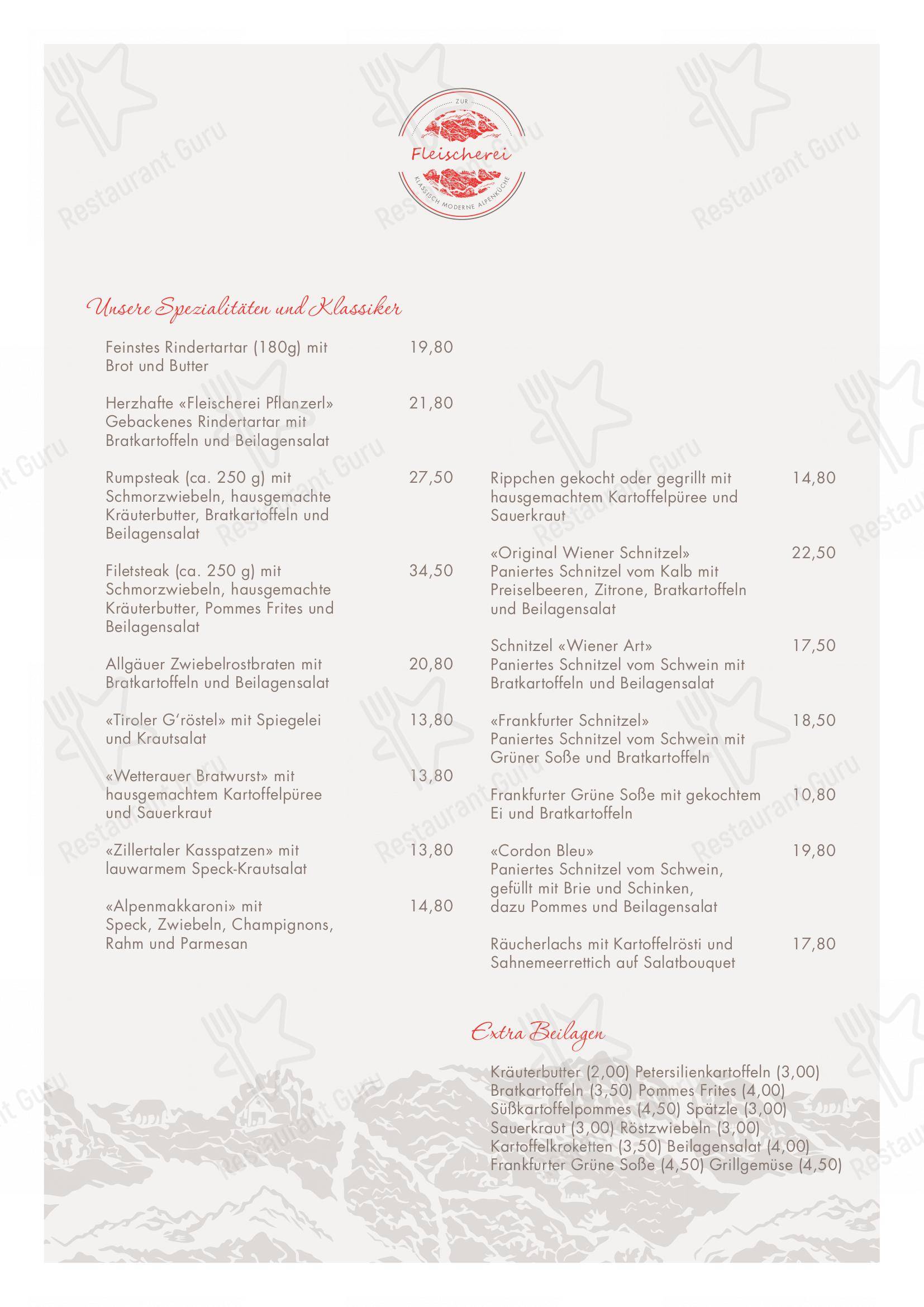 Speisekarte von Fleischerei restaurant, Bad Homburg vor der Höhe