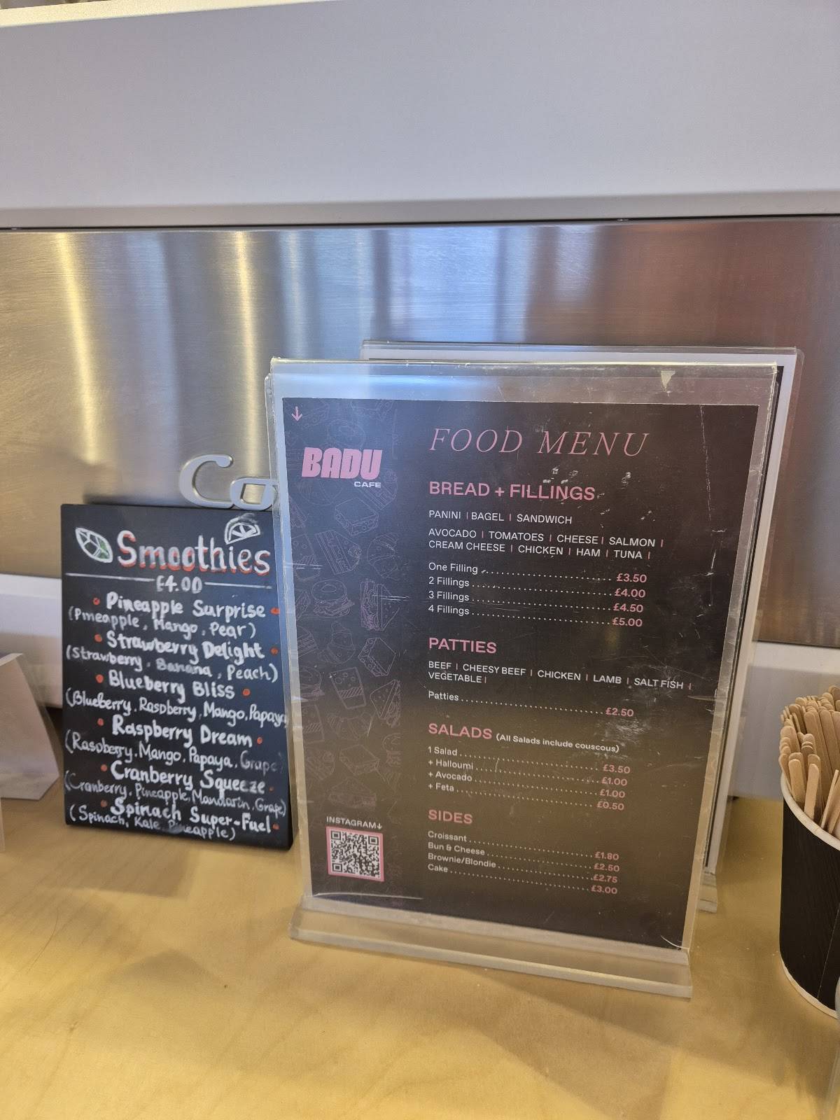Menu at Badu Café restaurant, London