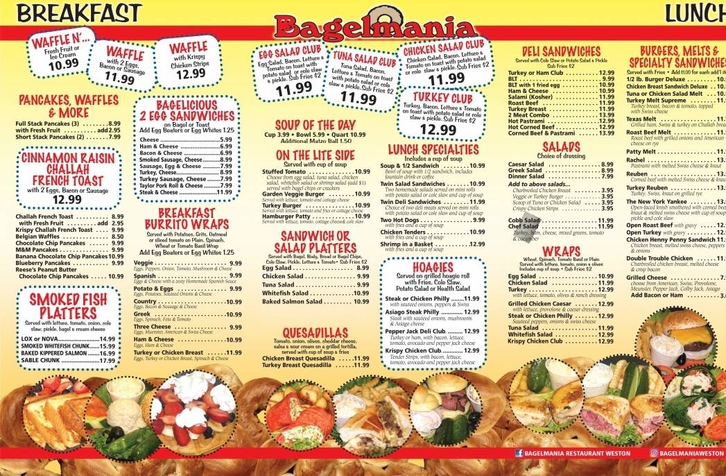 Menu at Bagelmania Restaurant, Sunrise, W State Rd 84