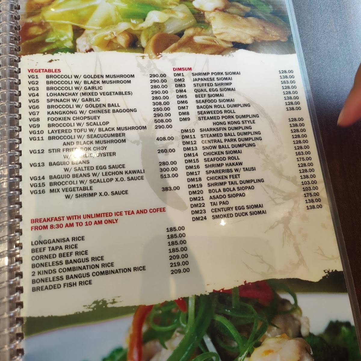 Menu at Central Park Restaurant, Baguio