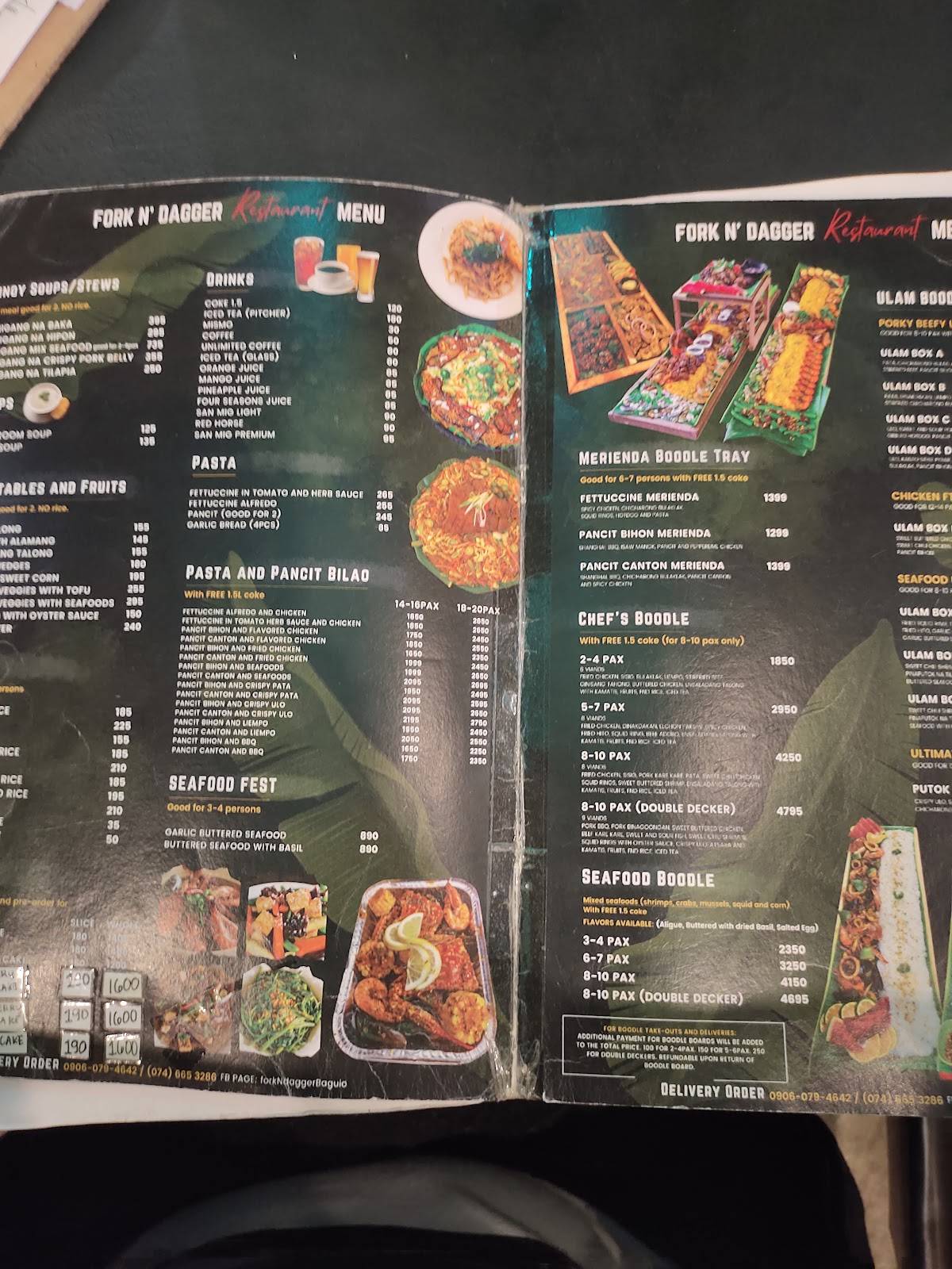 Menu at Fork N' Dagger restaurant, Baguio