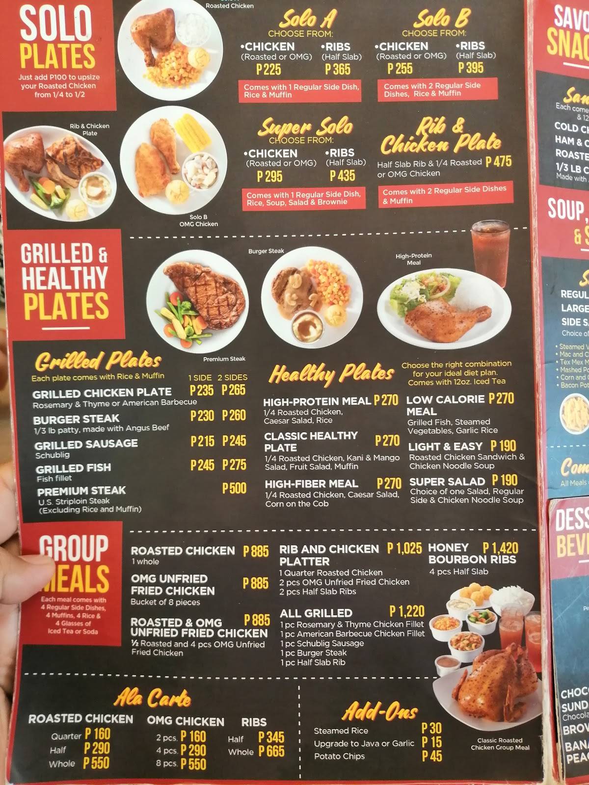 Menu at Kenny Rogers Roasters restaurant, Baguio