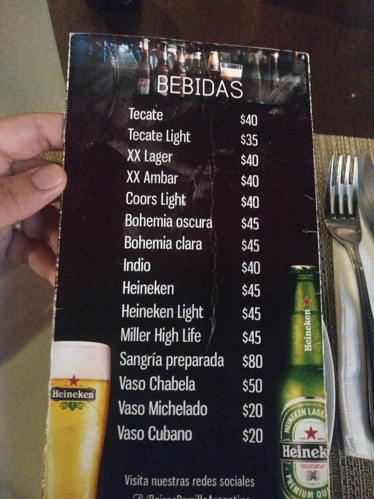 Menu at Baires Parrilla Argentina, Mexicali, Calz. Justo Sierra 1221