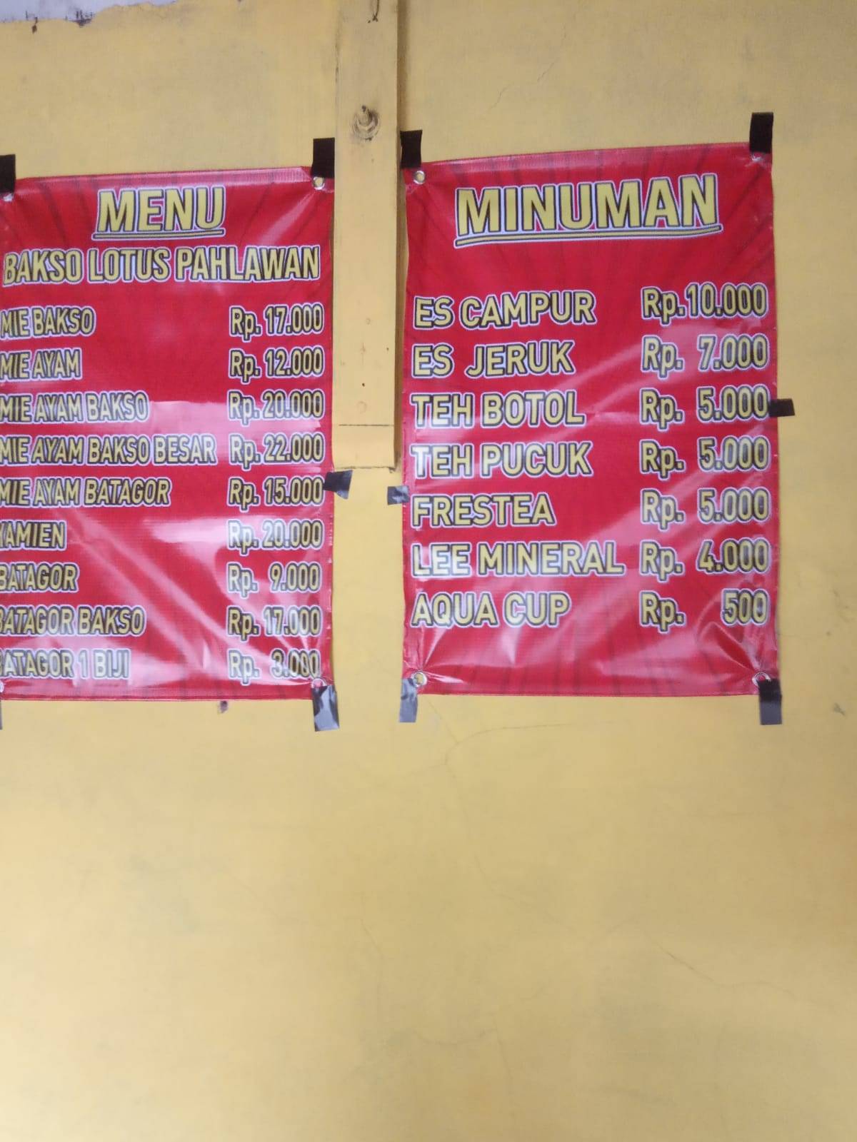 Carta del restaurante Bakso Lotus Stopan Pahlawan, Bandung