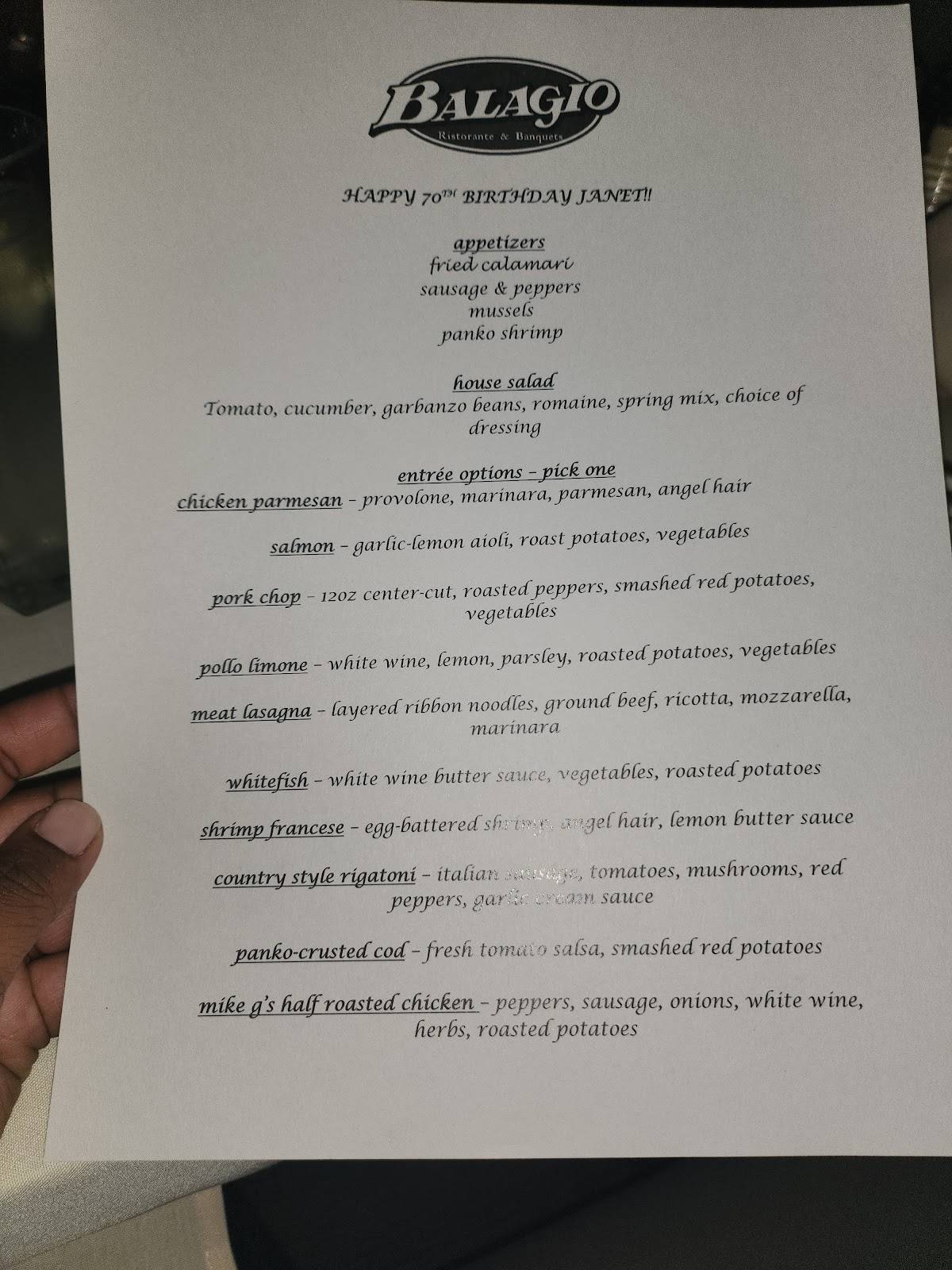 Menu at Balagio in Mokena pub & bar, Mokena
