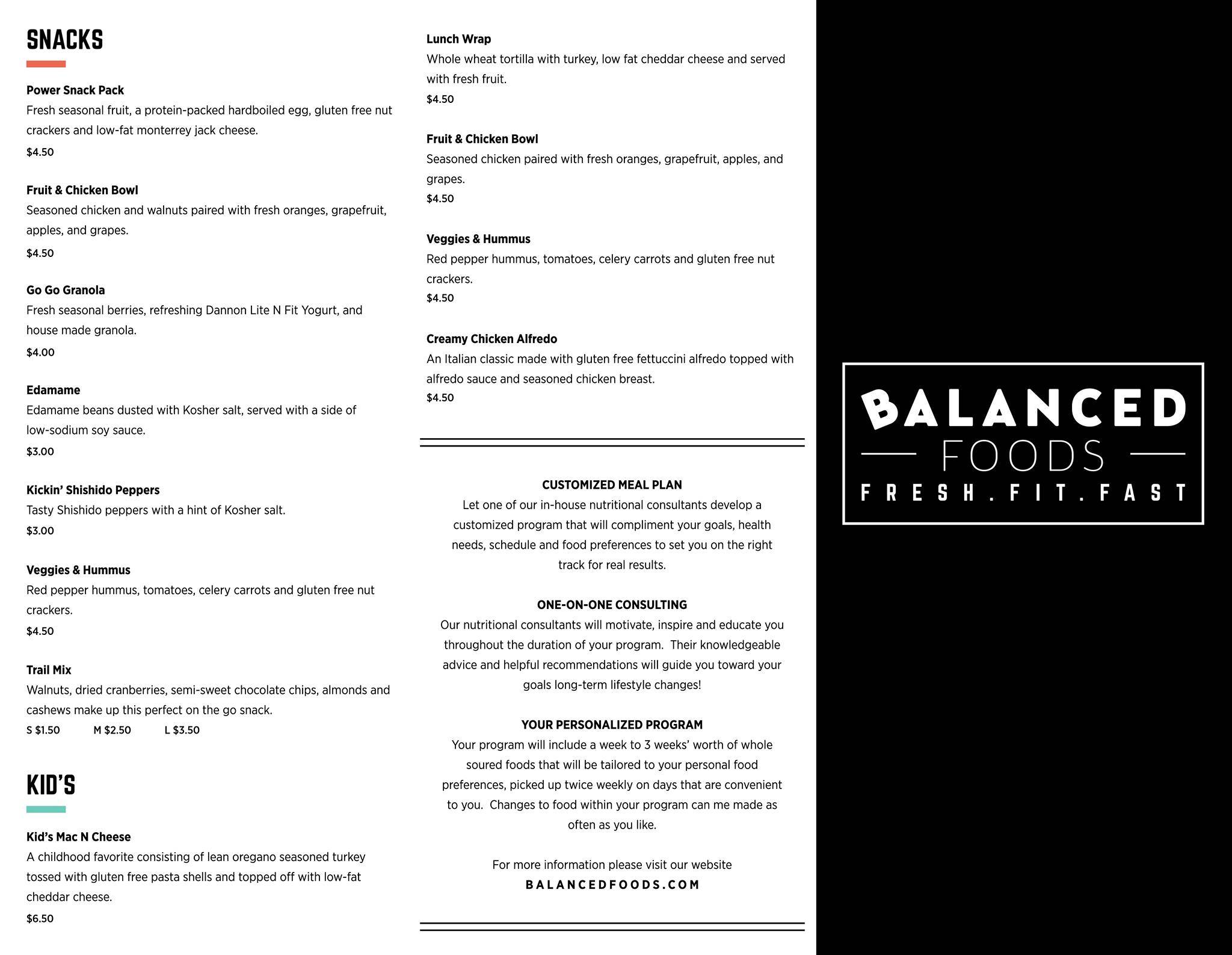 Menu at Balanced Foods - Magnolia restaurant, The Woodlands