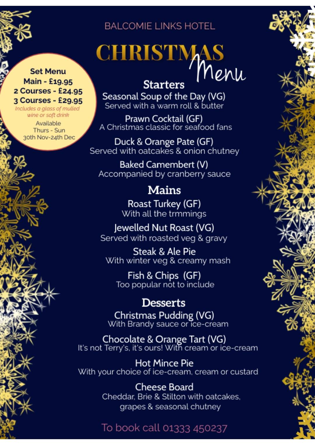Menu at Balcomie Links Hotel restaurant, Crail