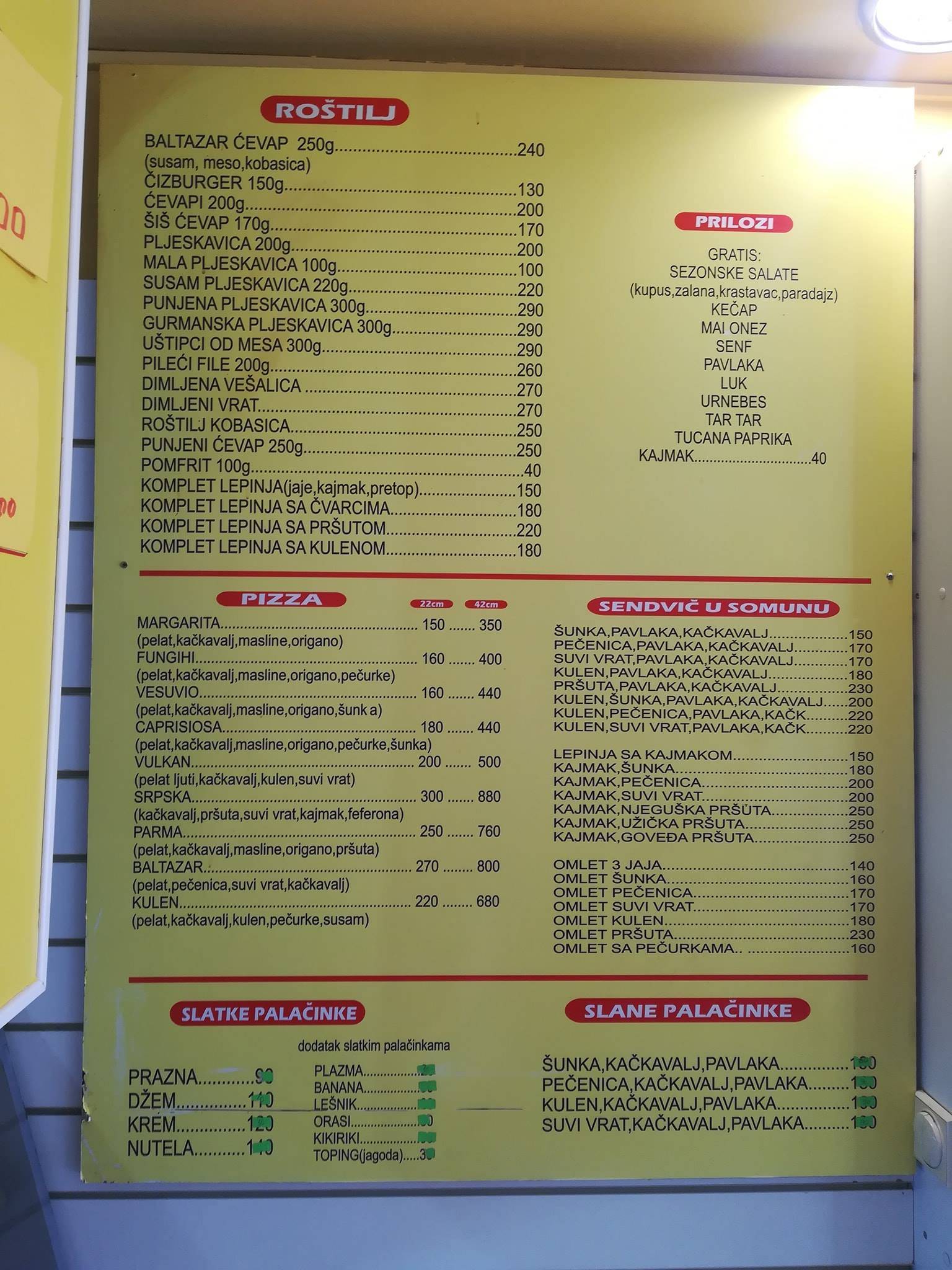 Menu at Baltazar restaurant, Sremčica, Tomasa Edisona 19