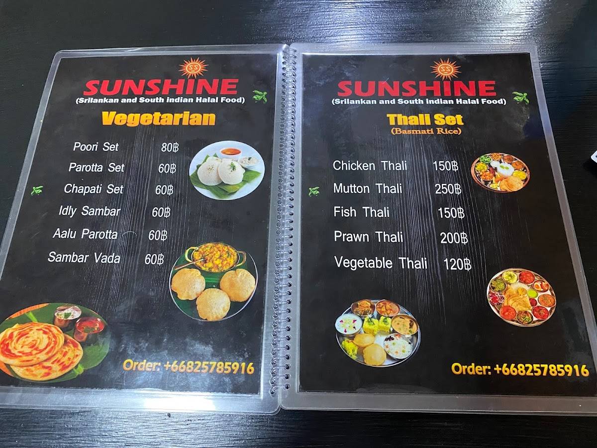 Menu at Sunshine (Srilankan and South indian Halal Food) restaurant ...