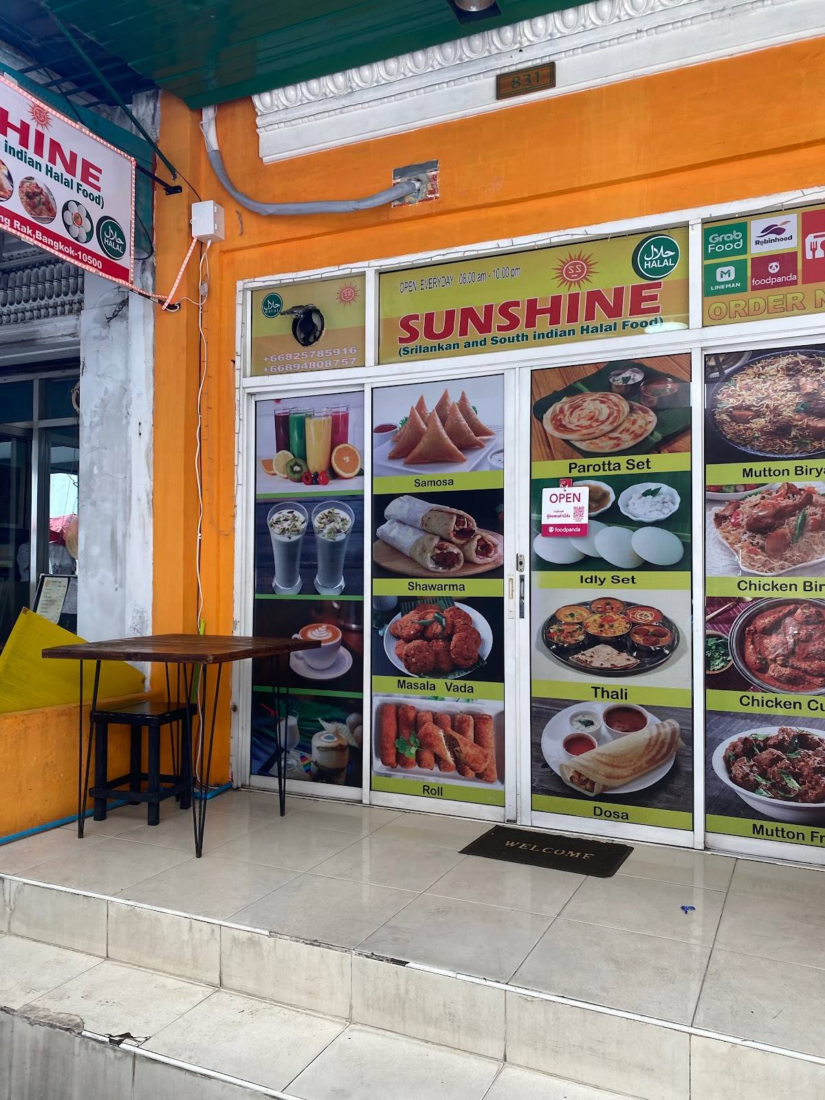Menu at Sunshine (Srilankan and South indian Halal Food) restaurant, Bangkok