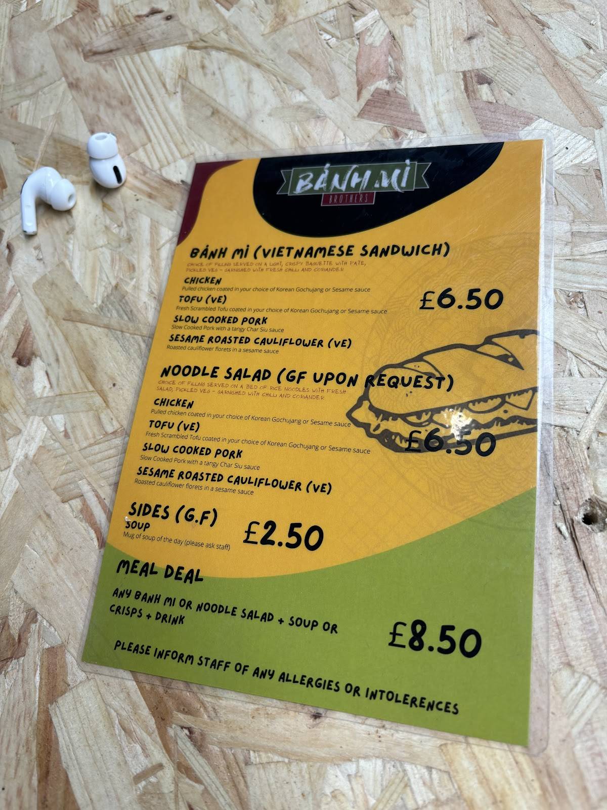Menu at Bánh Mì Brothers restaurant, Edinburgh