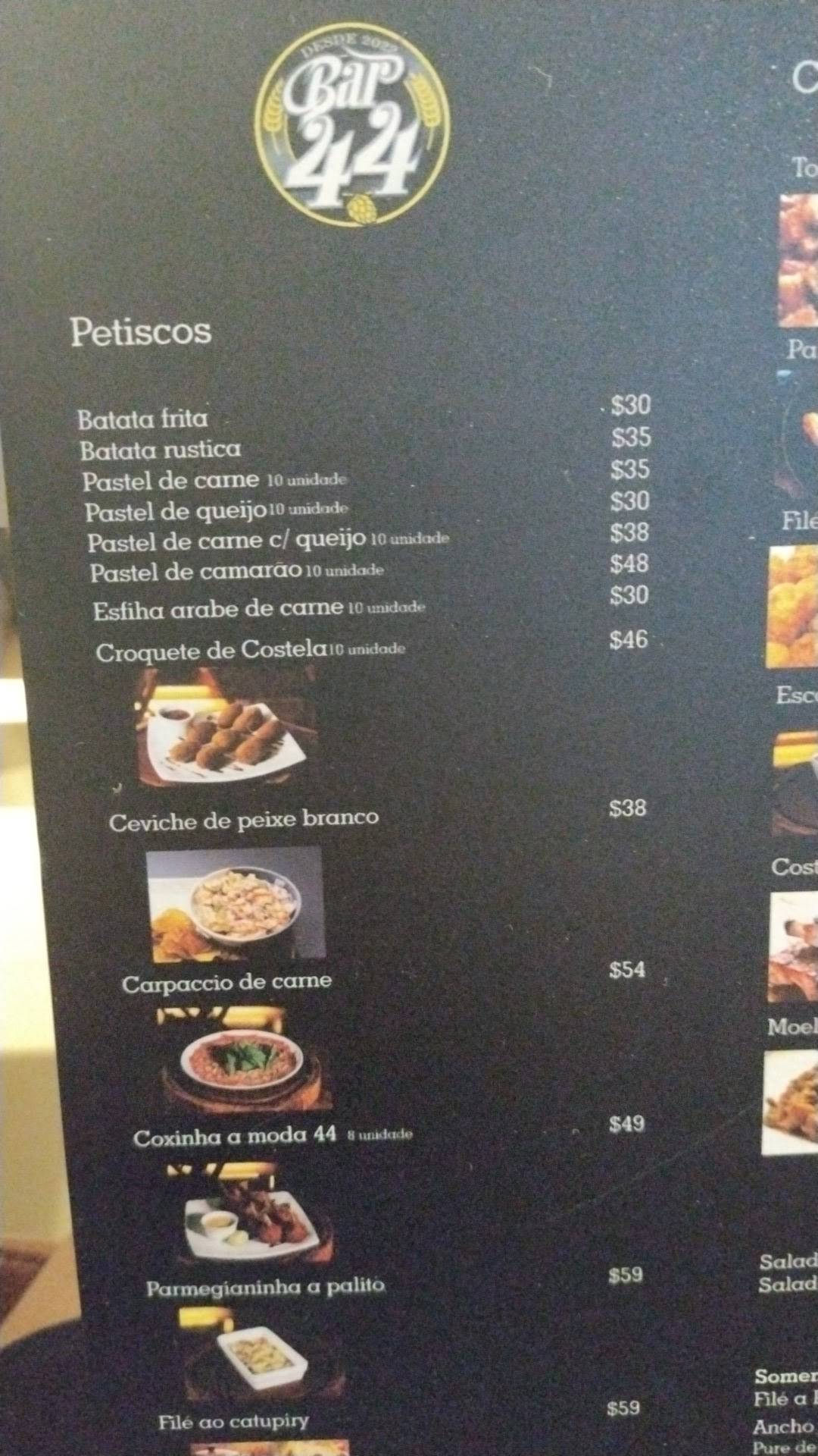 Menu em Bar 44, Cuiabá
