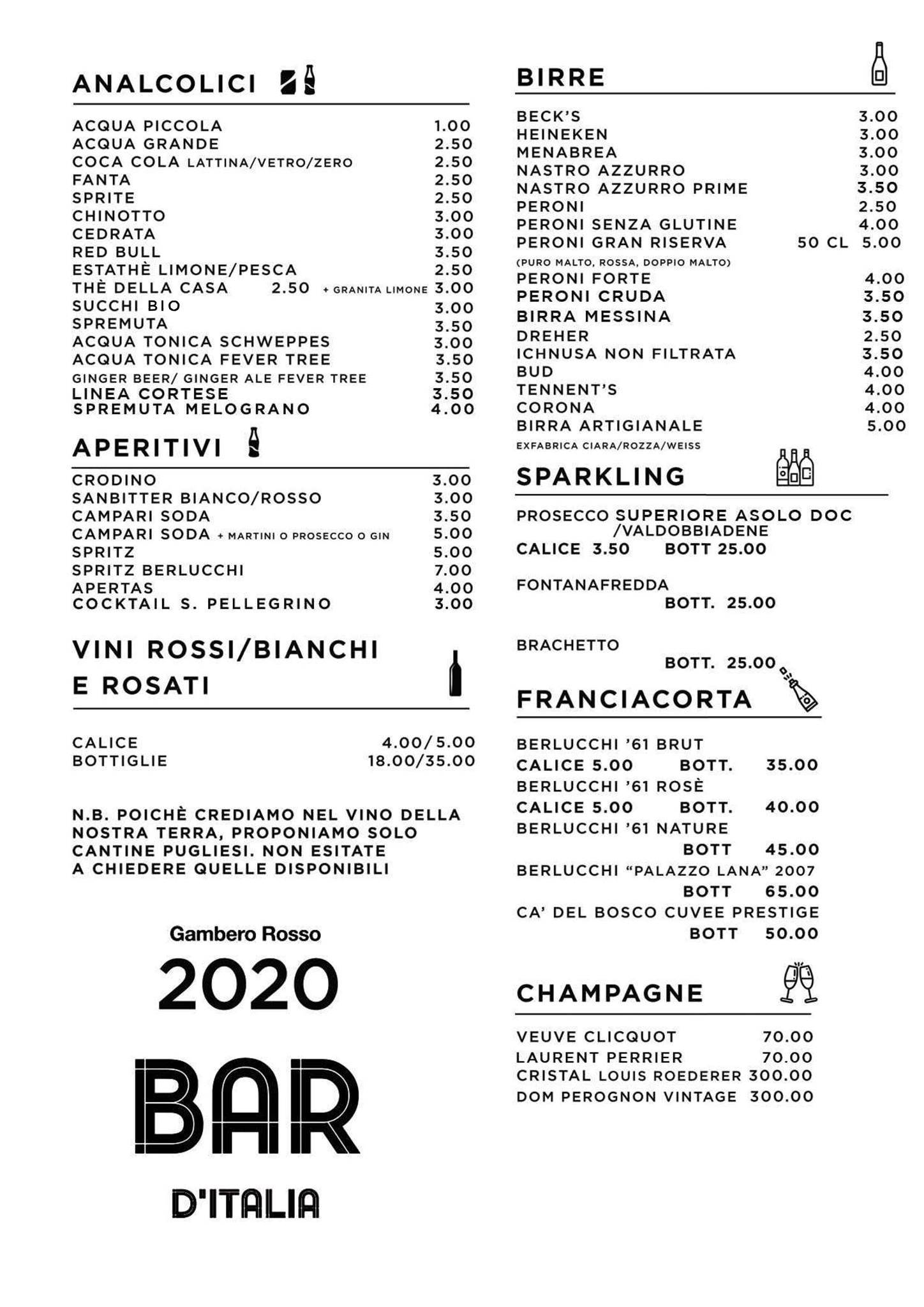 Menu at Bar 83 Ostuni, Ostuni