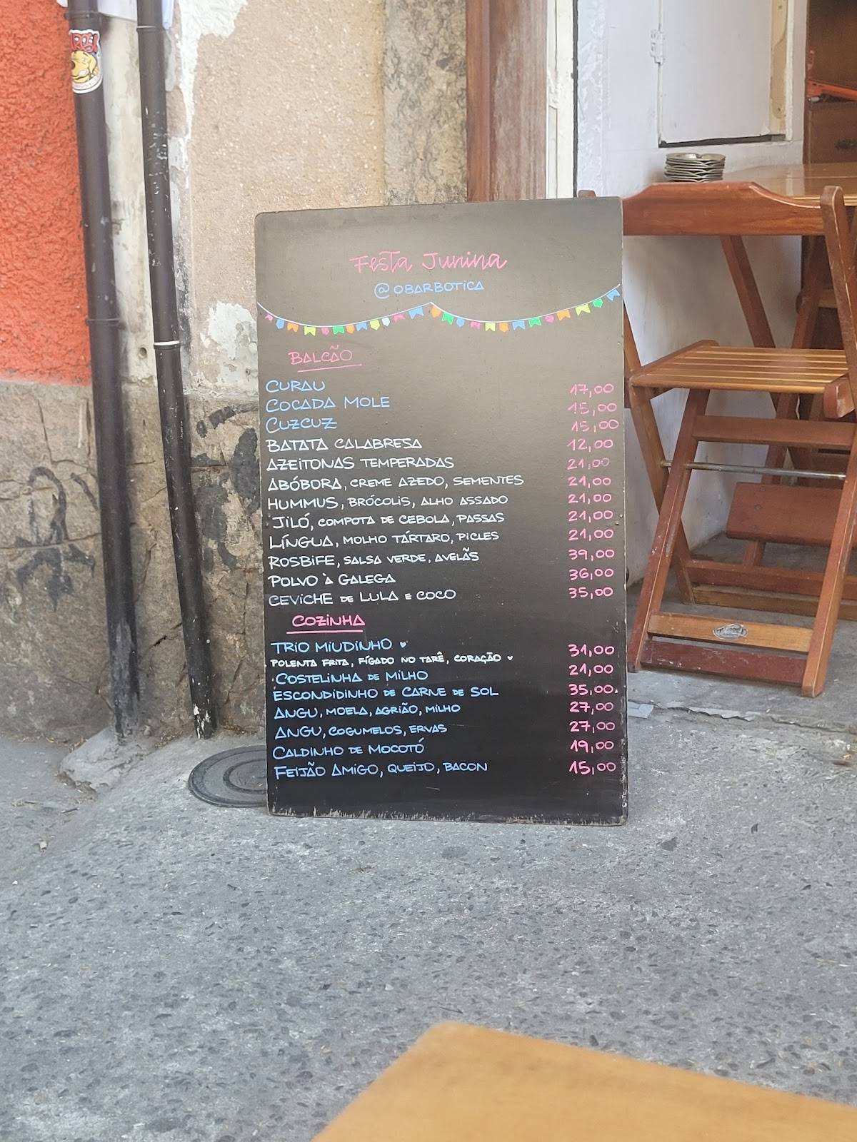 Menu em Bar Botica, Rio de Janeiro