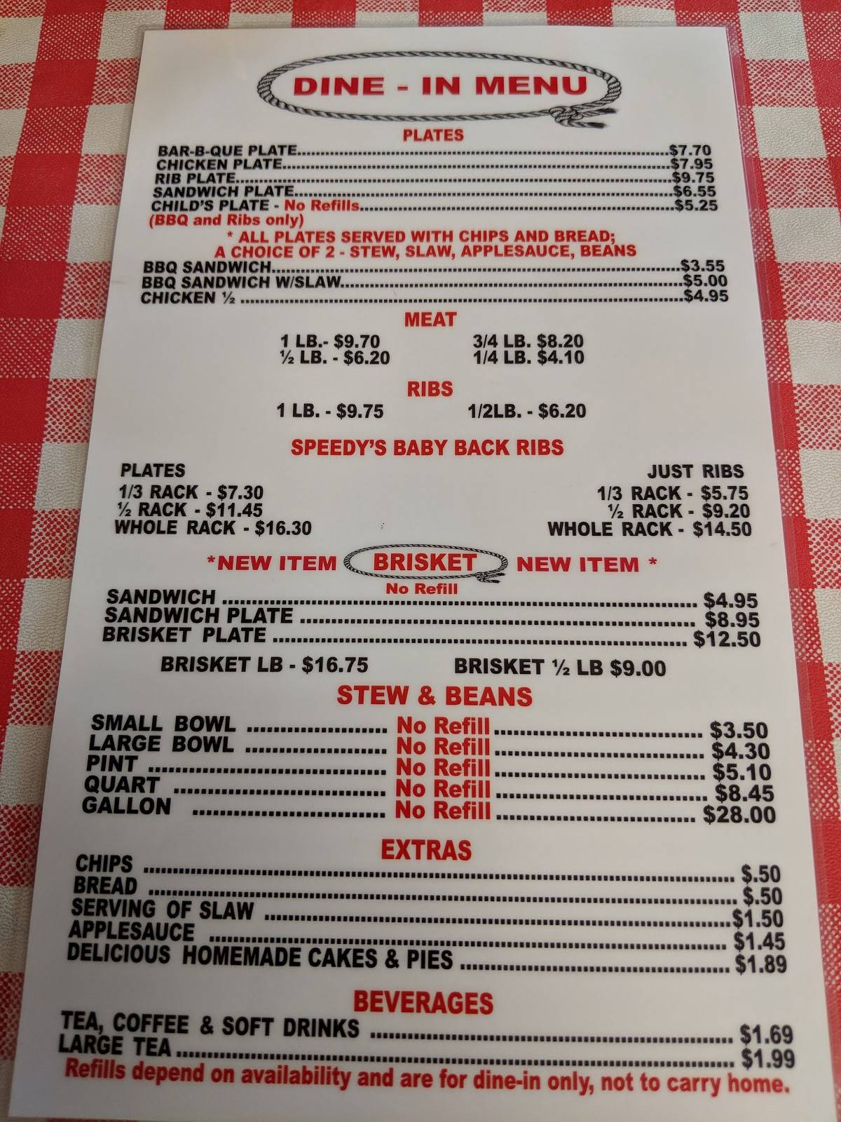 Menu at Bar H Barbecue, Franklin Springs