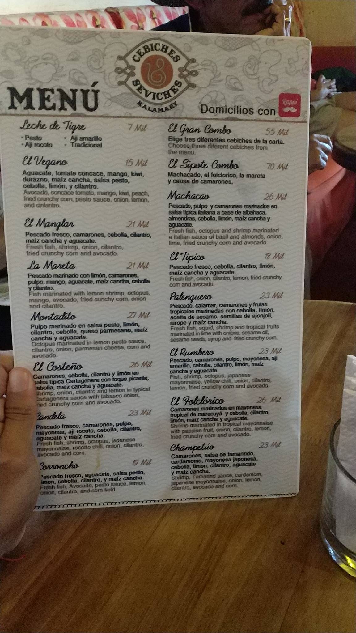 Menu at Bar Tu Candela, Cartagena