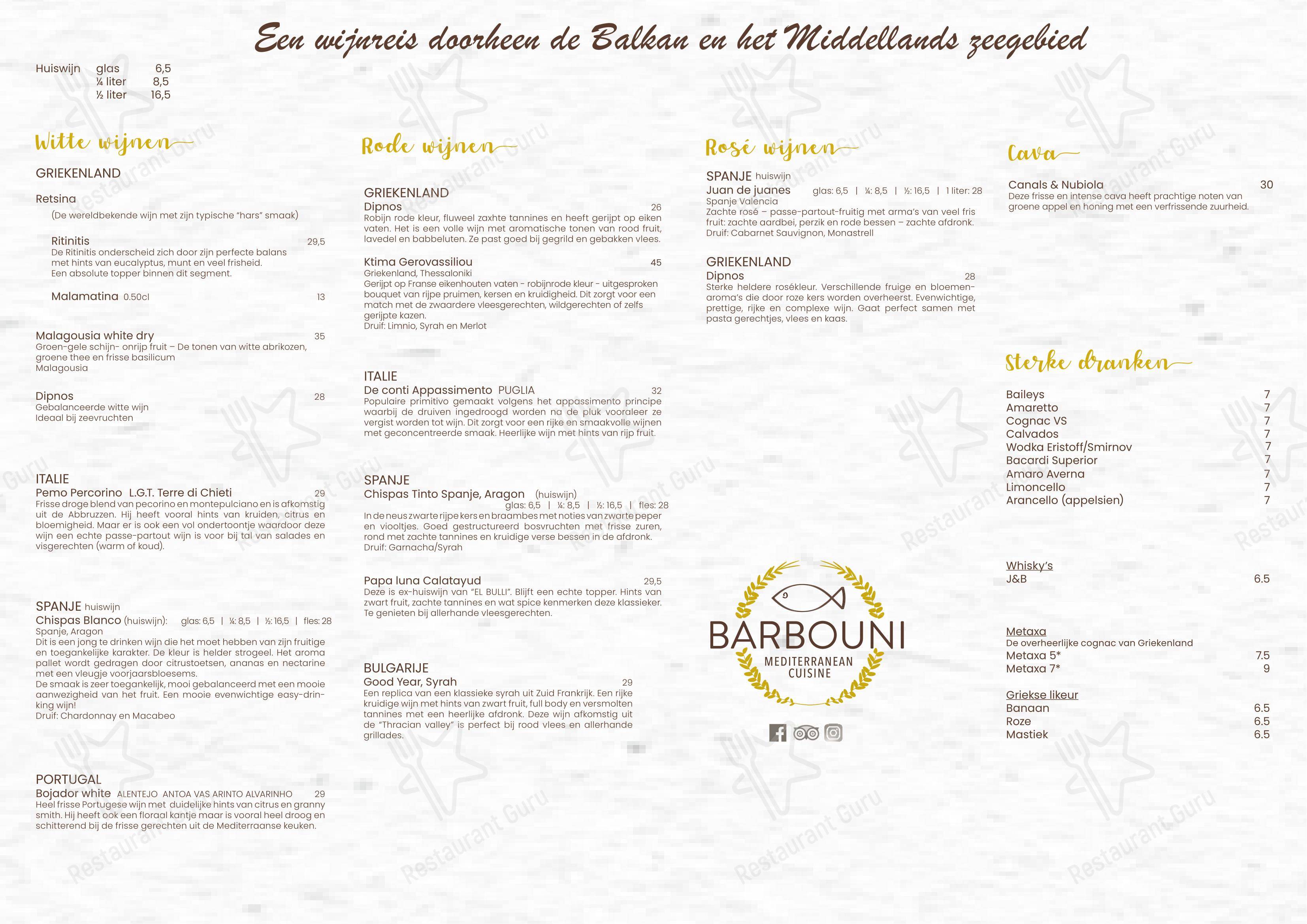 Menu at Barbouni, Nieuwpoort, Kaai 39