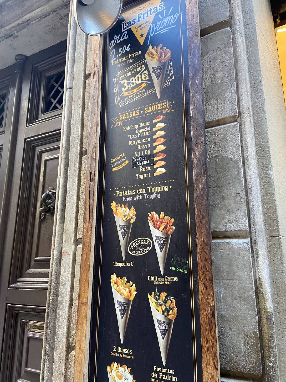 Carta de comida rápida Las Fritas, Barcelona, C. de l'Argenteria