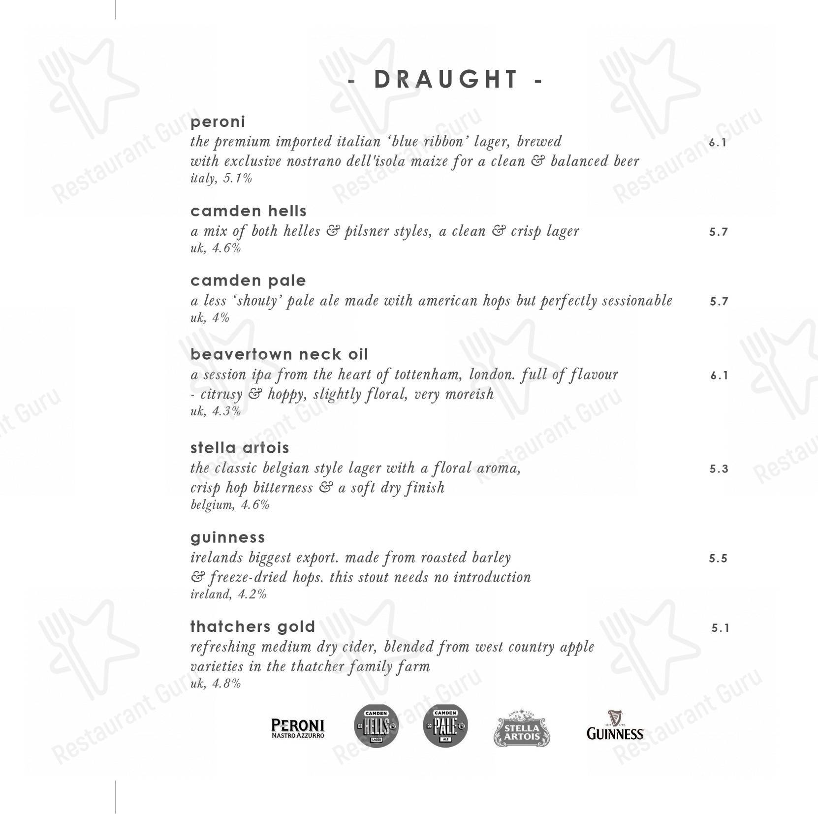Menu at Barluga, Newcastle upon Tyne, 35 Grey St