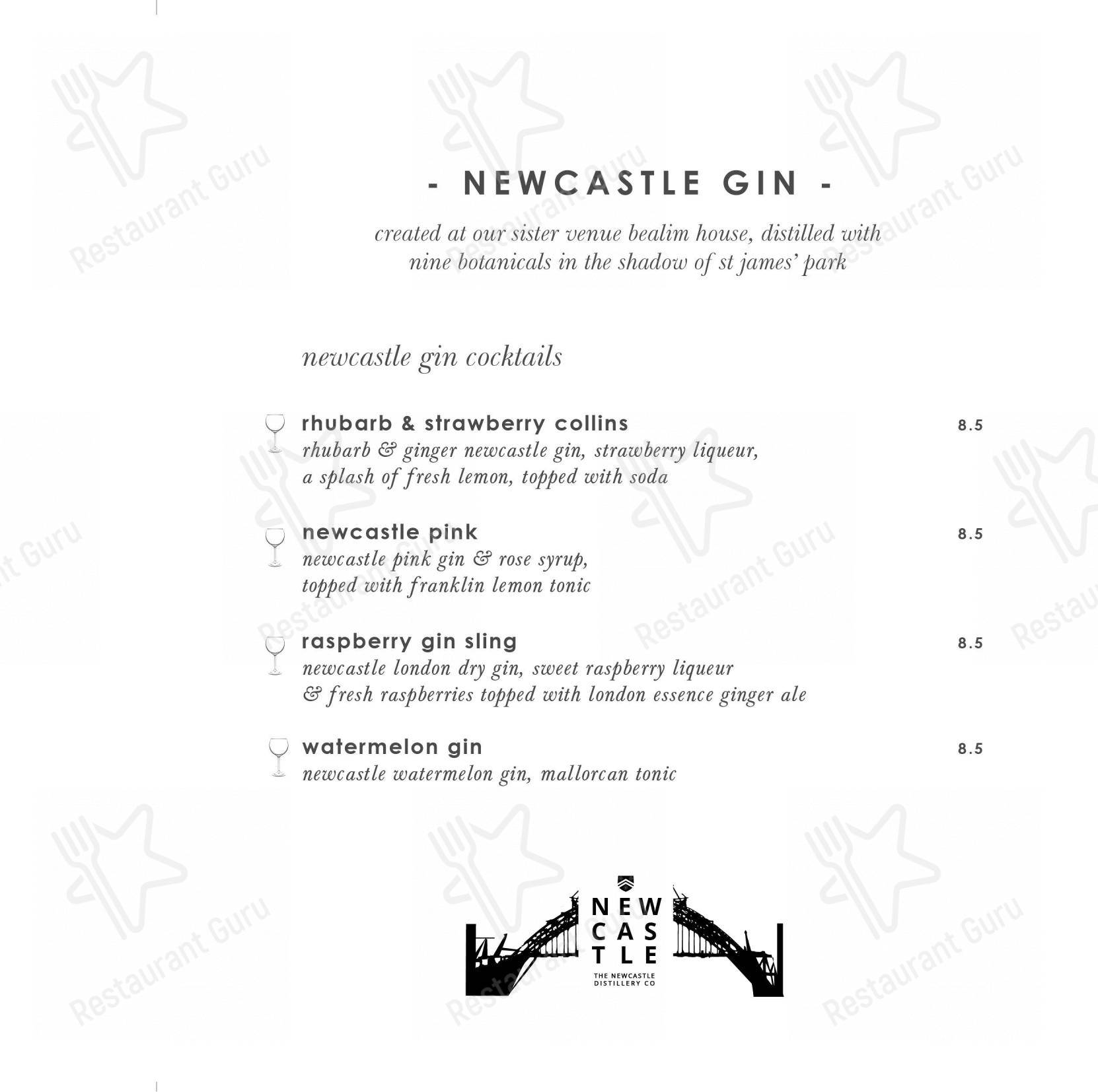 Menu at Barluga, Newcastle upon Tyne, 35 Grey St