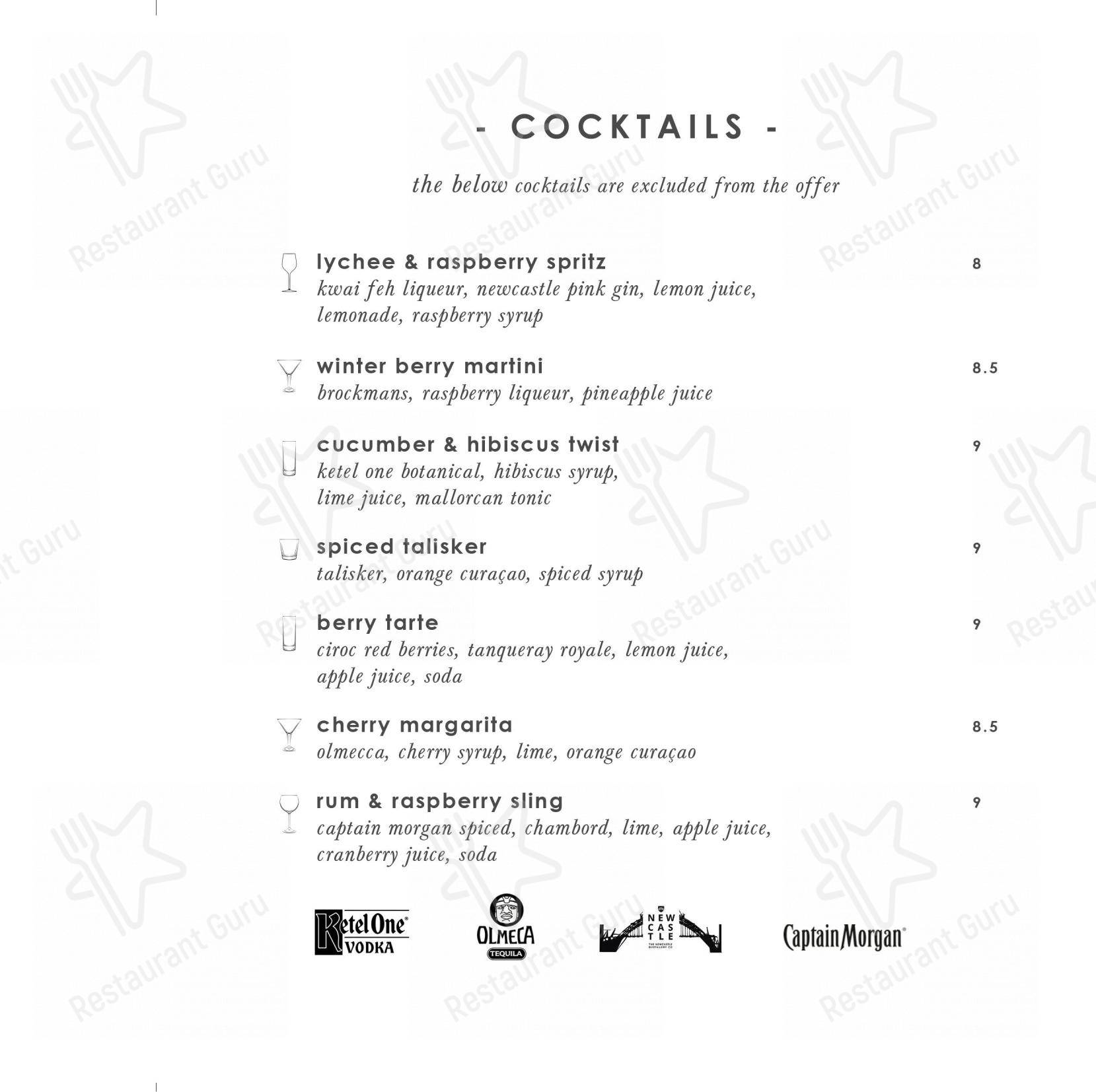Menu at Barluga, Newcastle upon Tyne, 35 Grey St