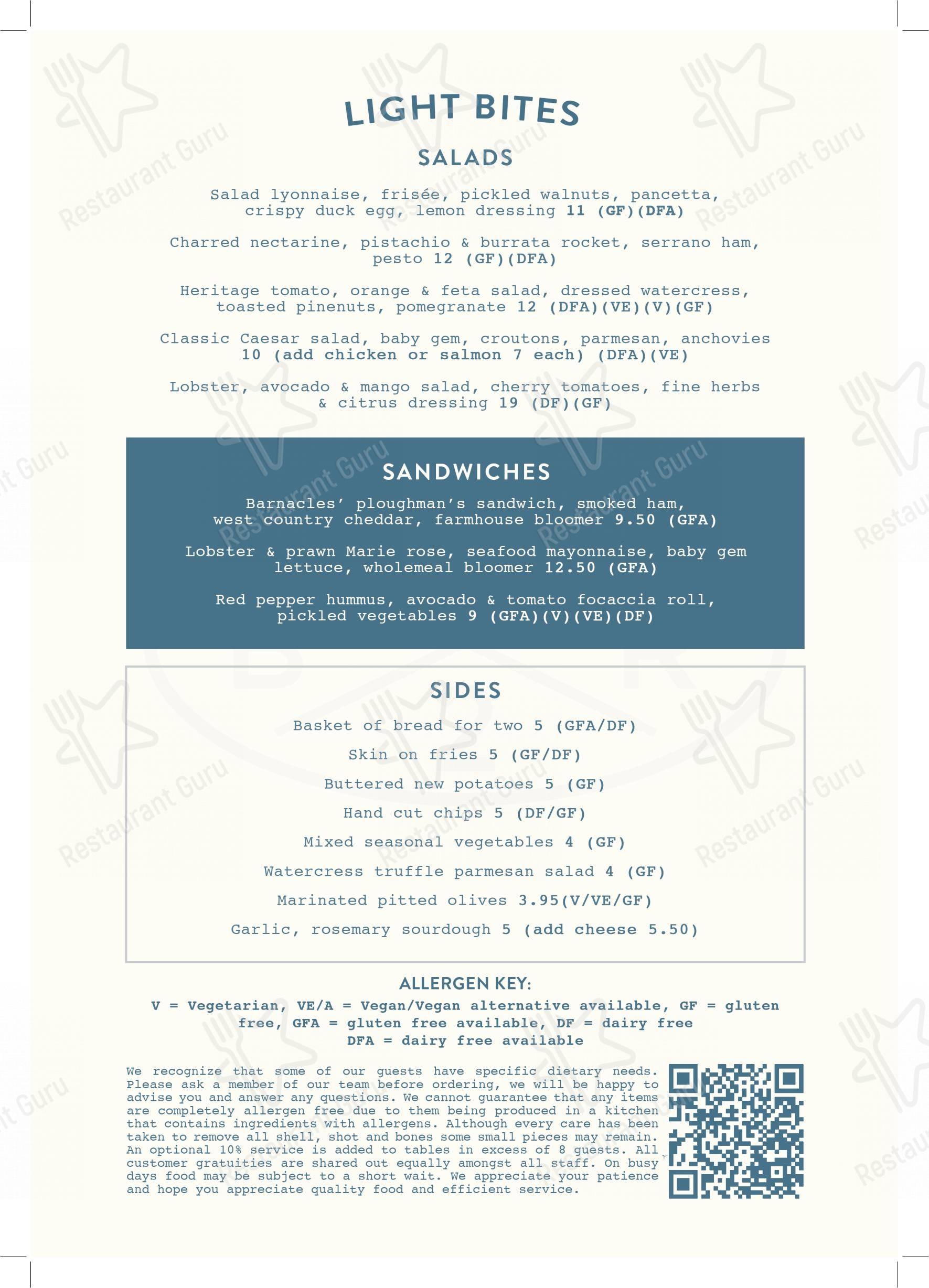 Menu at Barnacles Restaurant & Bar Bistro, Hinckley