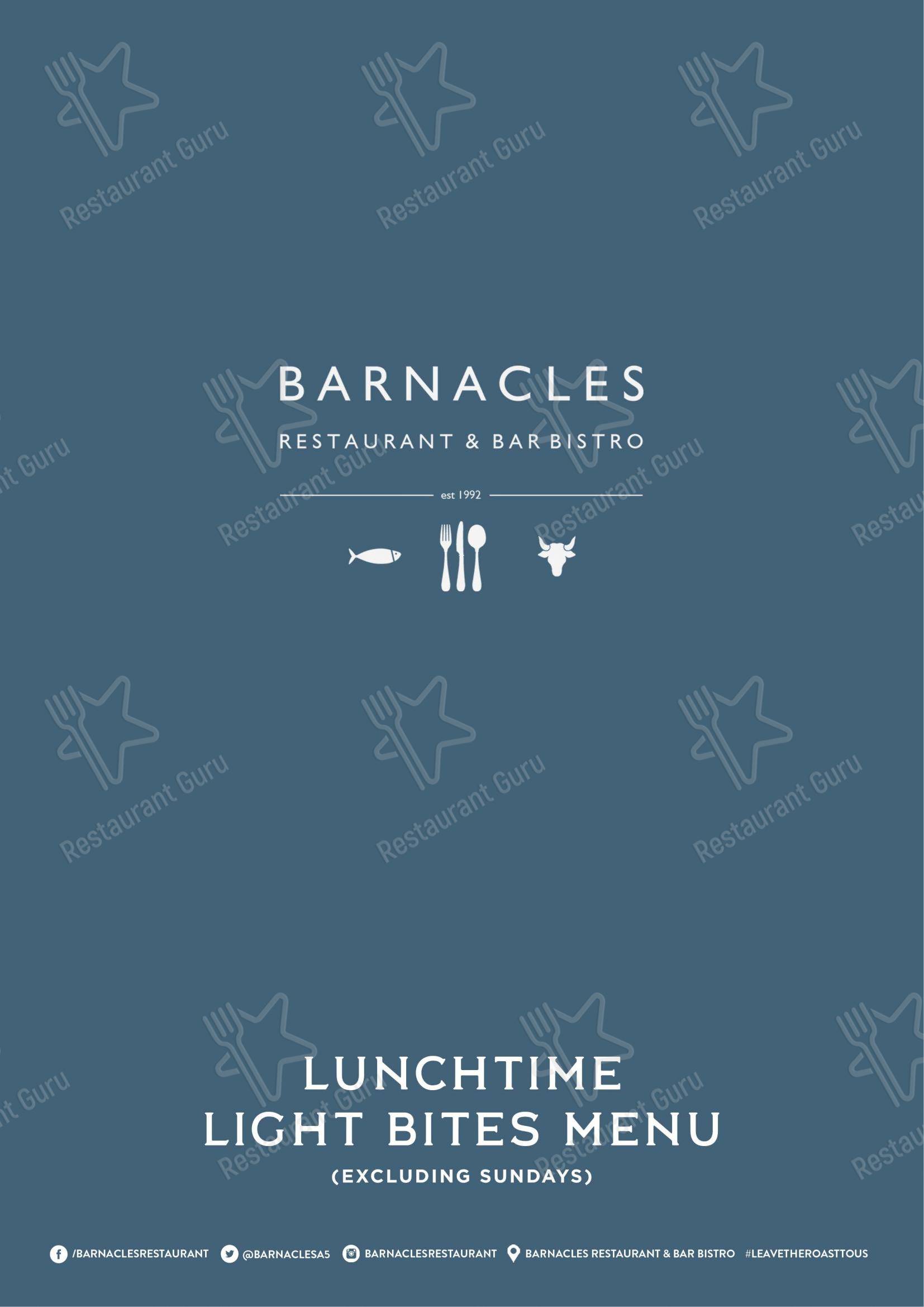 Menu at Barnacles Restaurant & Bar Bistro, Hinckley