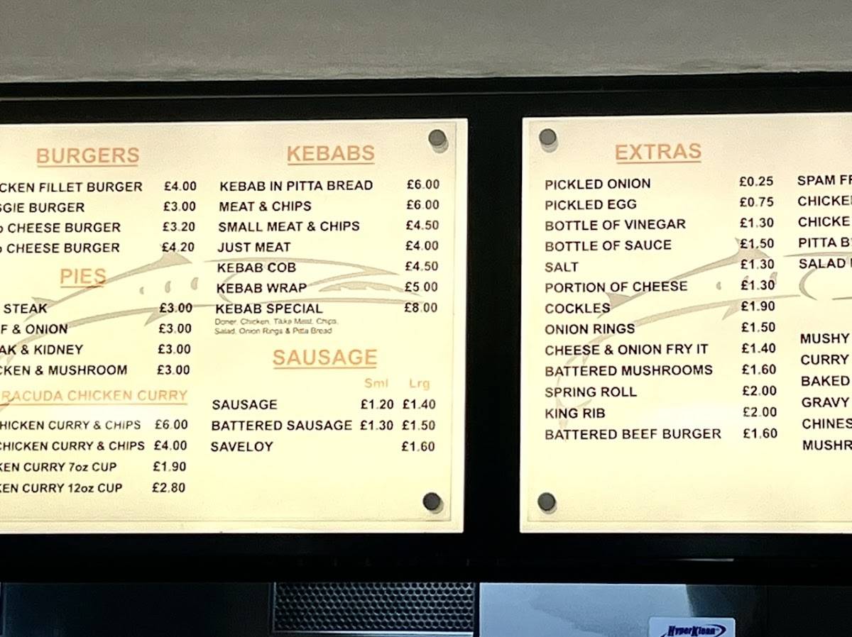 Menu at Barracuda Mansfield, Mansfield