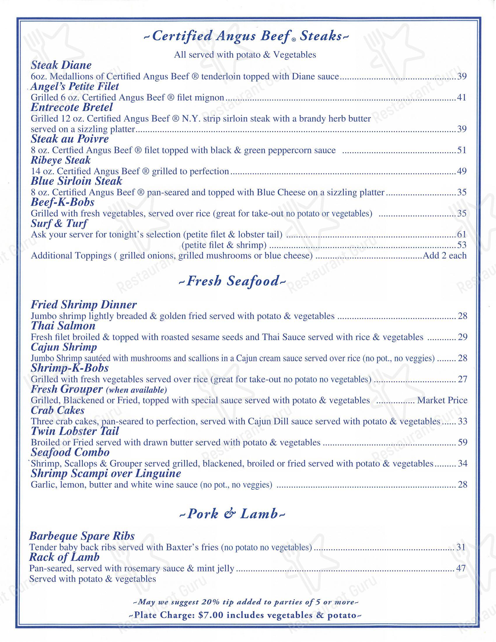 Menu at Baxter's Restaurant, Fernandina Beach