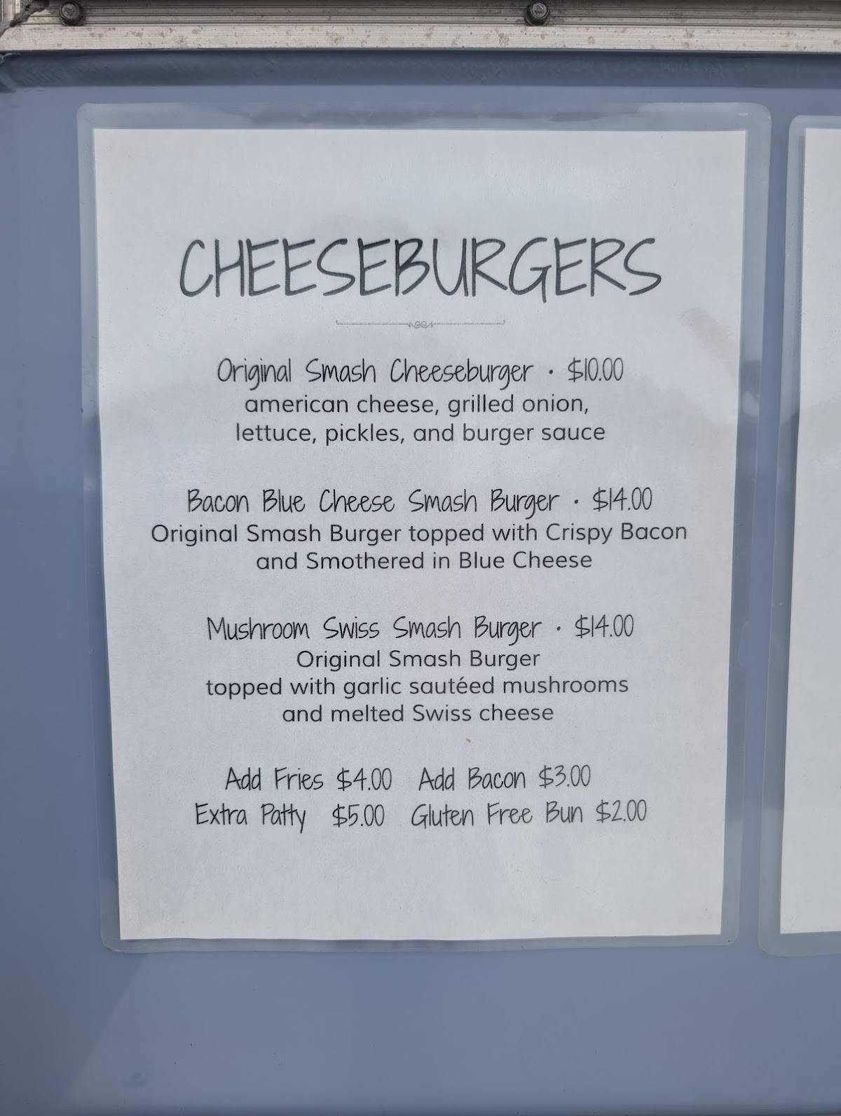 Menu at Beach Grub restaurant, Westport
