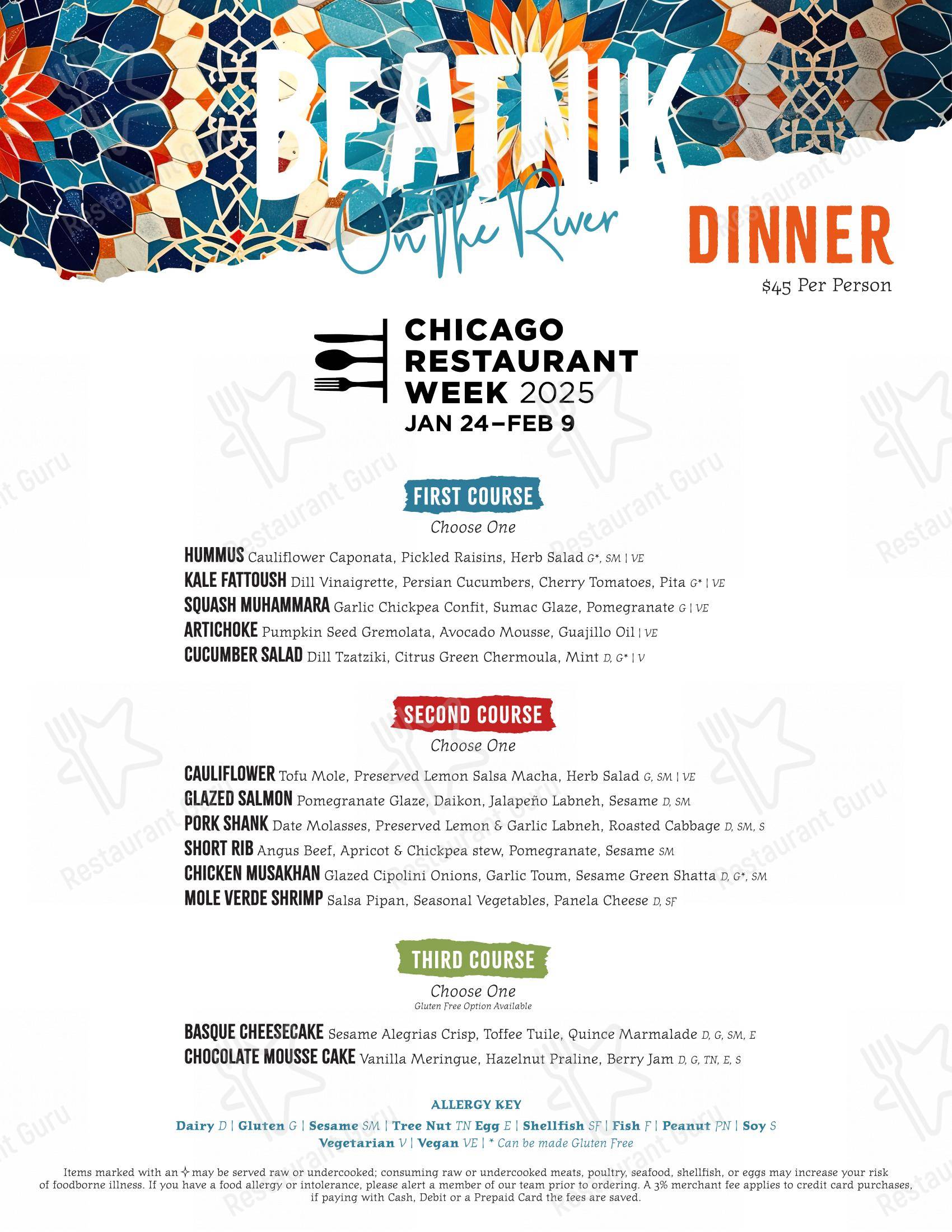 Menu at Beatnik On The River pub & bar, Chicago