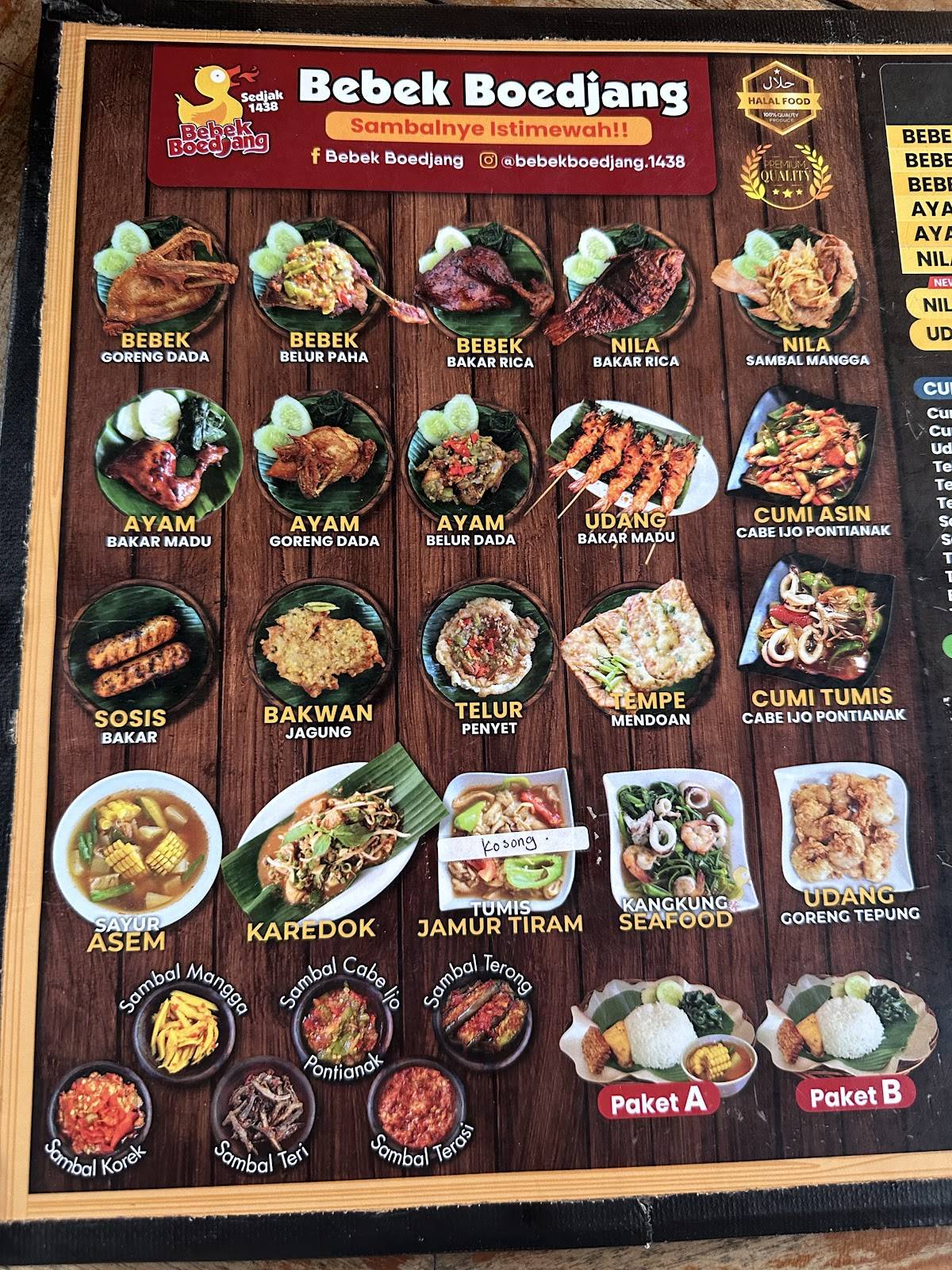 Menu at Bebek Boedjang - Karawang restaurant, Karawang